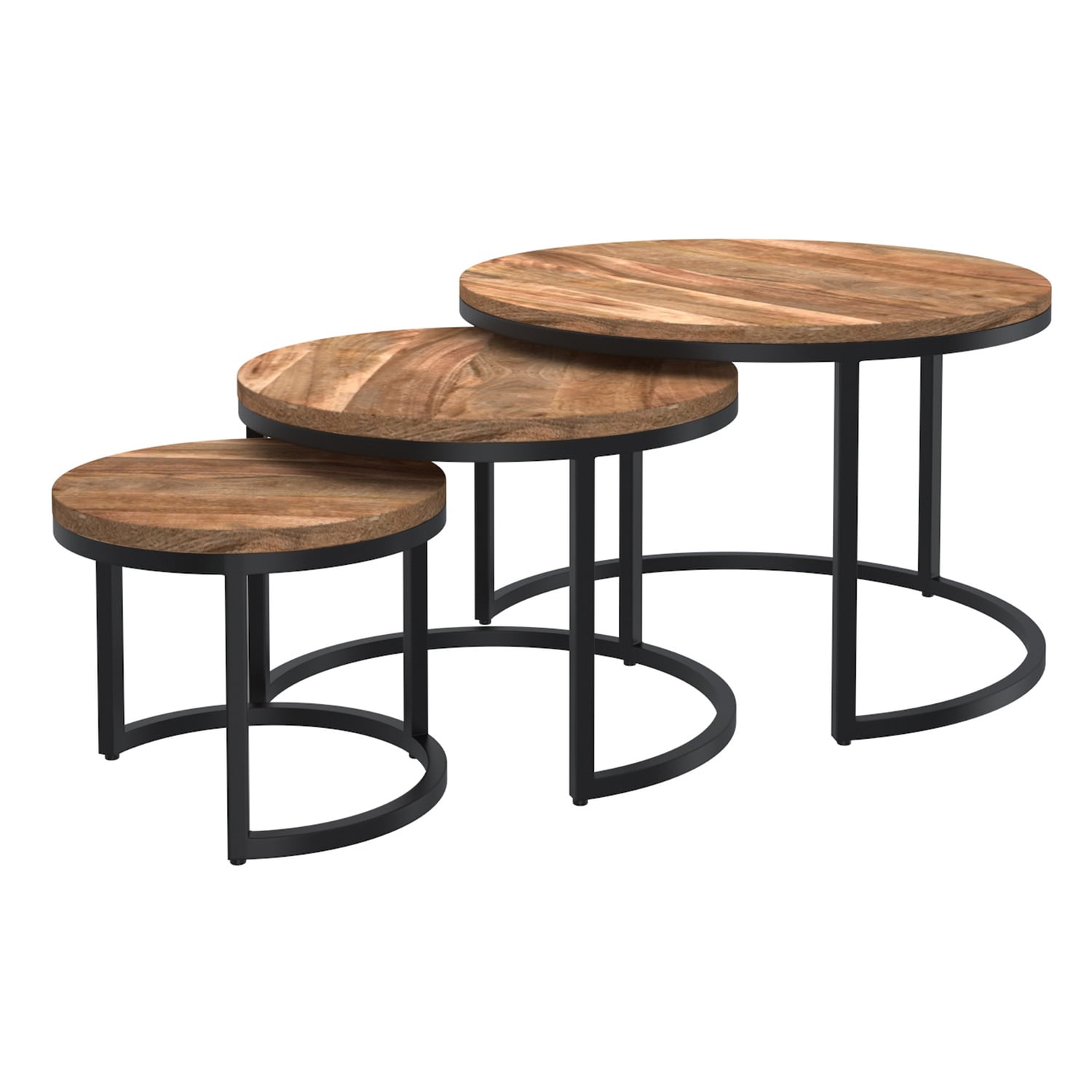 Rustic Modern Solid Wood and Iron 3pc Coffee Table Set Natural and ...