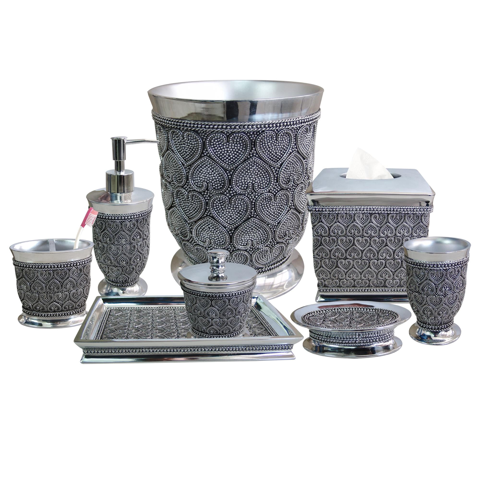 nu steel Beaded Heart Resin Bath Accessory Set for Vanity Countertop, 8 ...