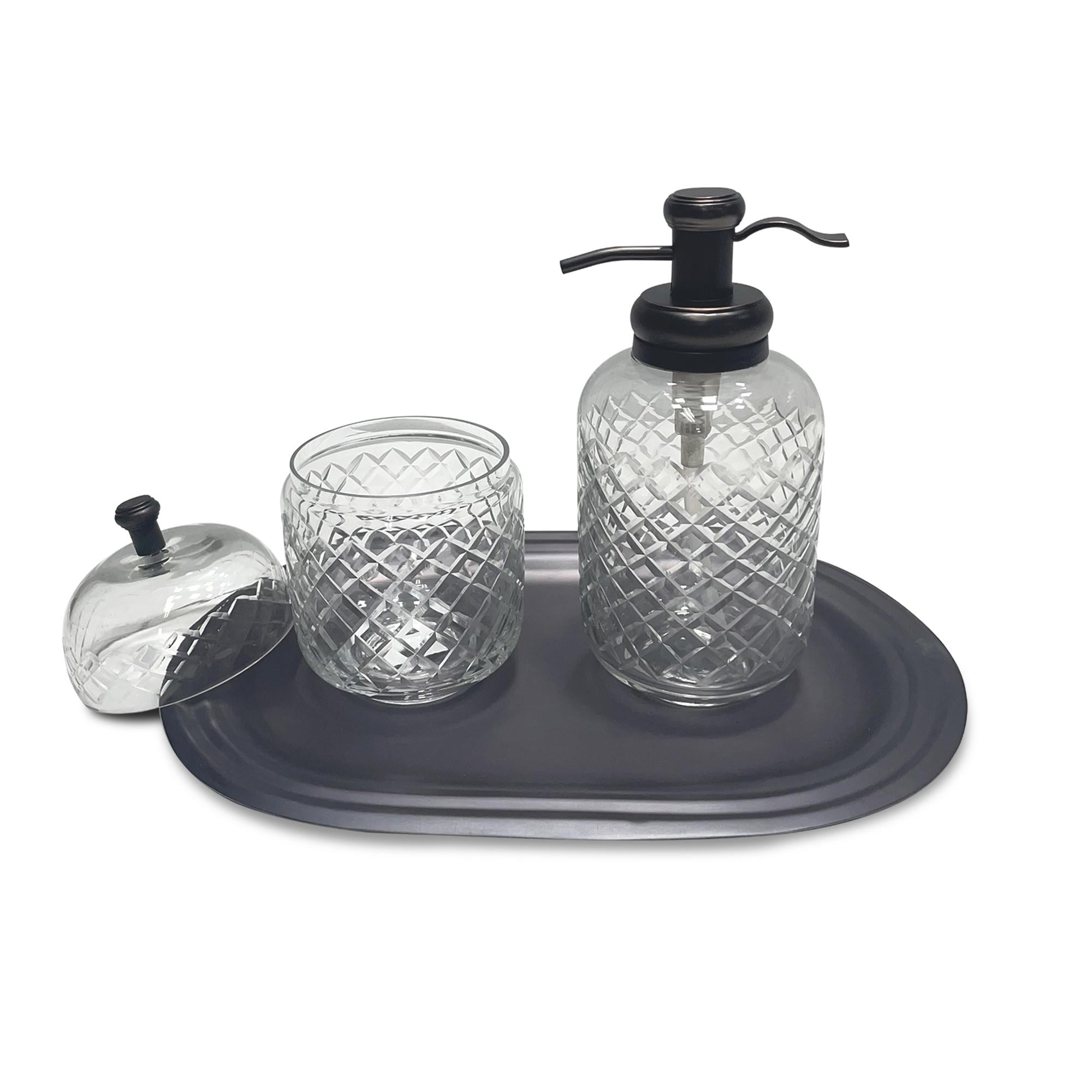 nu steel (Set of 3) Emory Glass & Oil Rubbed Bronze Soap & Q-tip Jar ...