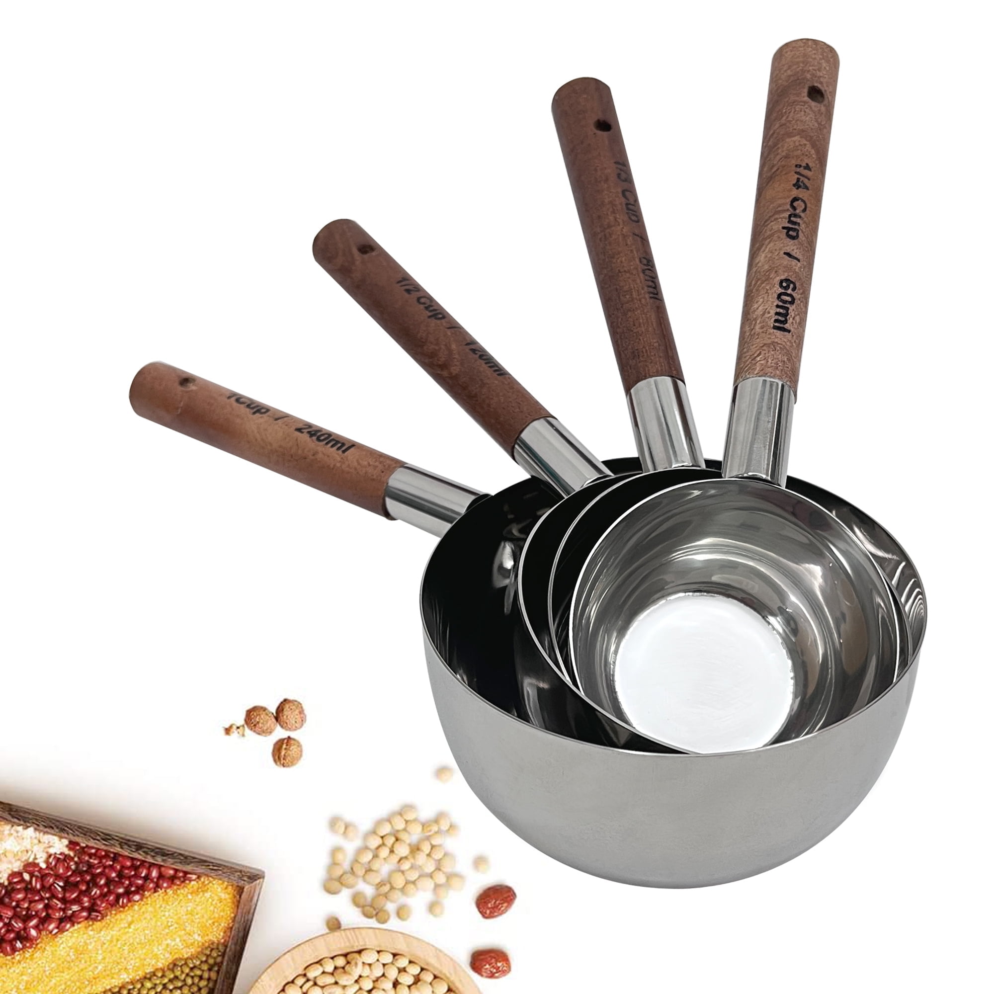 nu steel Stainless Steel Measuring Cups set of 4 Pieces, Nesting Metal ...