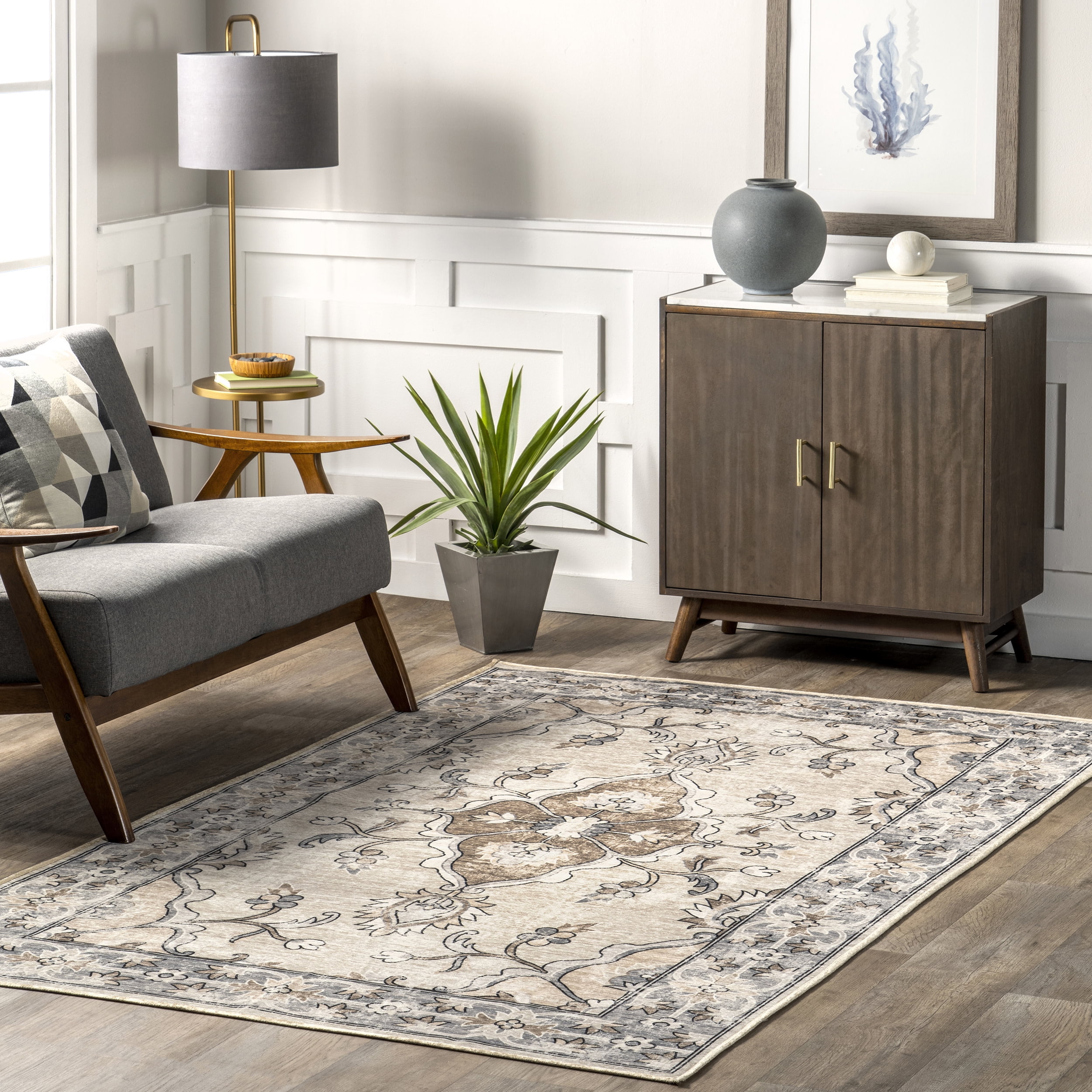 nuLOOM Adair Traditional Floral Machine Washable Area Rug, 5' x 8 ...