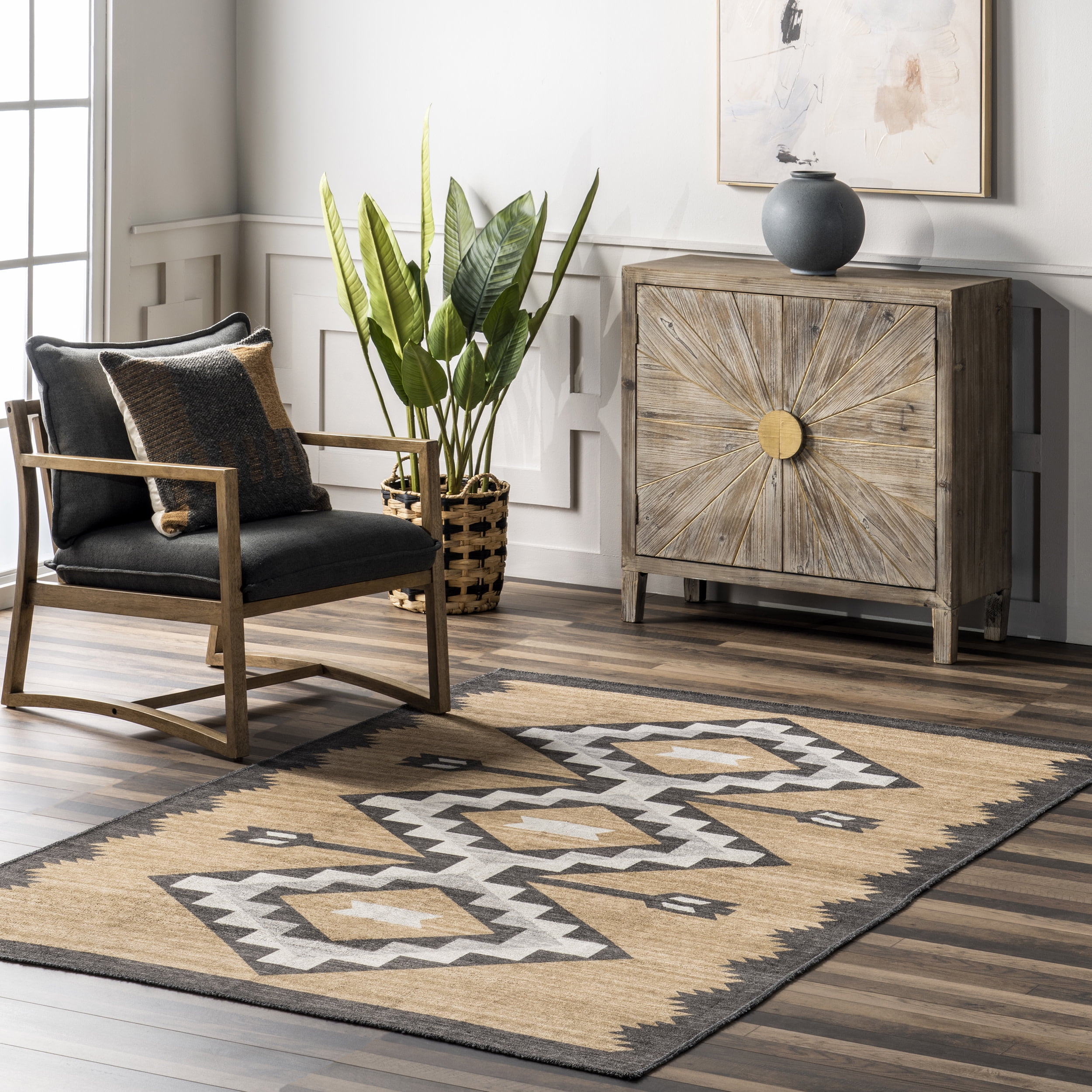 nuLOOM Adilynn Aztec Machine Washable Area Rug, 4' x 6', Beige ...