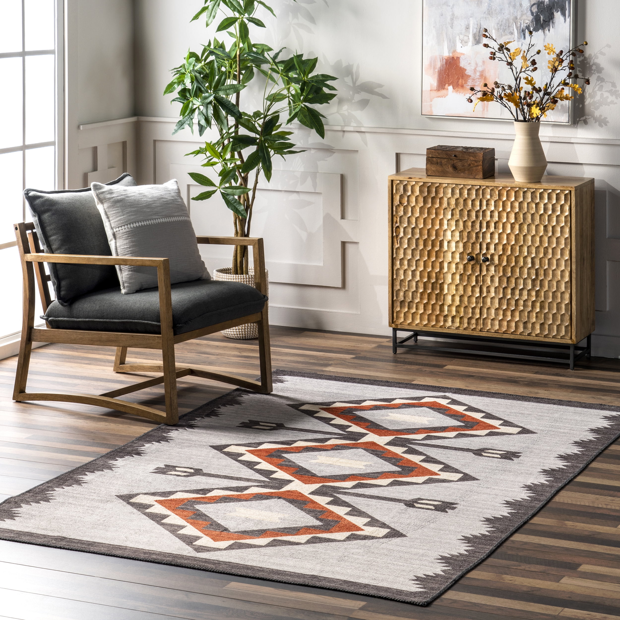 nuLOOM Adilynn Aztec Machine Washable Area Rug, 5' x 8', Gray - Walmart.com
