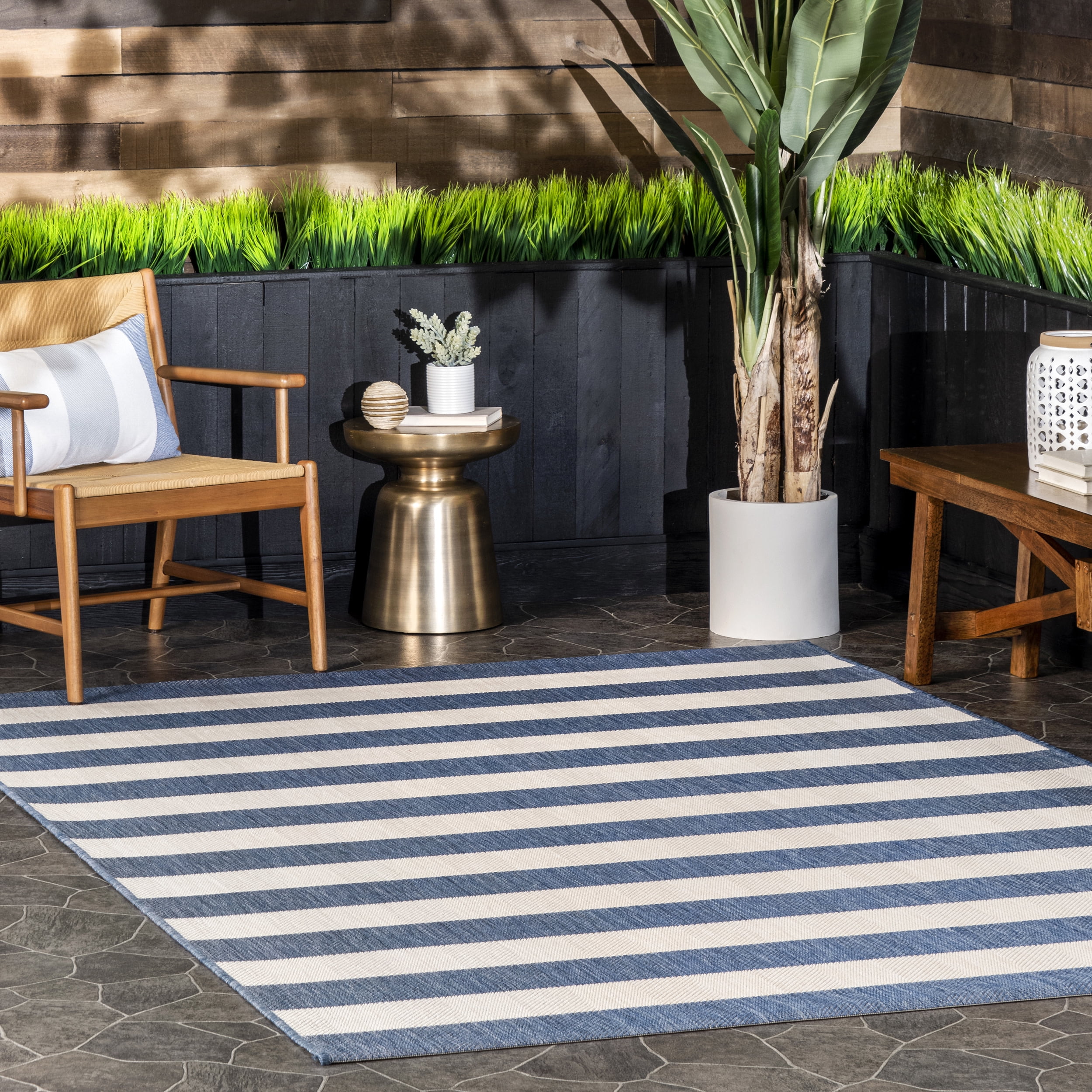 nuLOOM Alexis Striped Indoor/Outdoor Blue 3' x 5' Coastal Area Rug ...