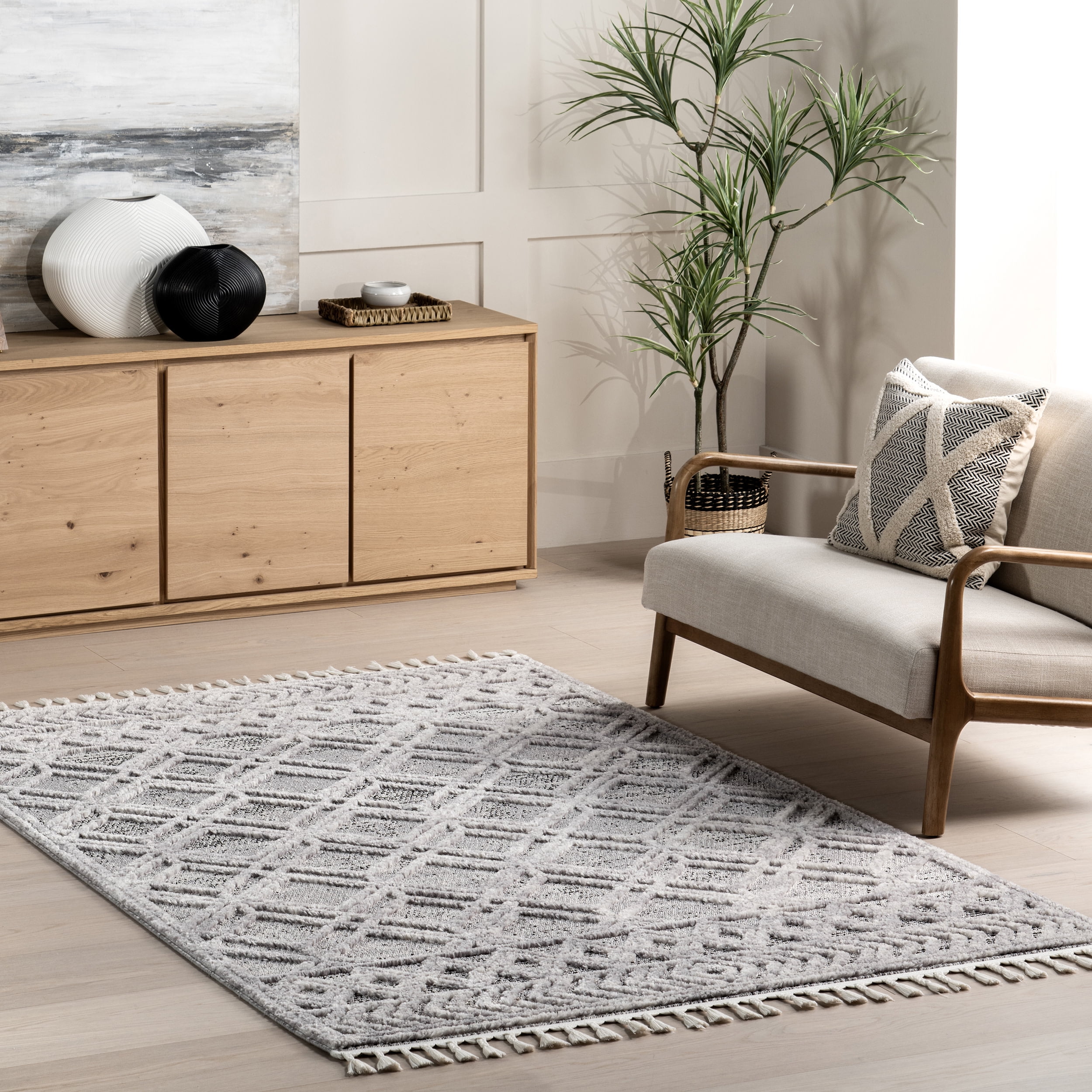 nuLOOM Ansley Moroccan Lattice Tassel Area Rug, 5' 3" x 7' 7", Silver ...