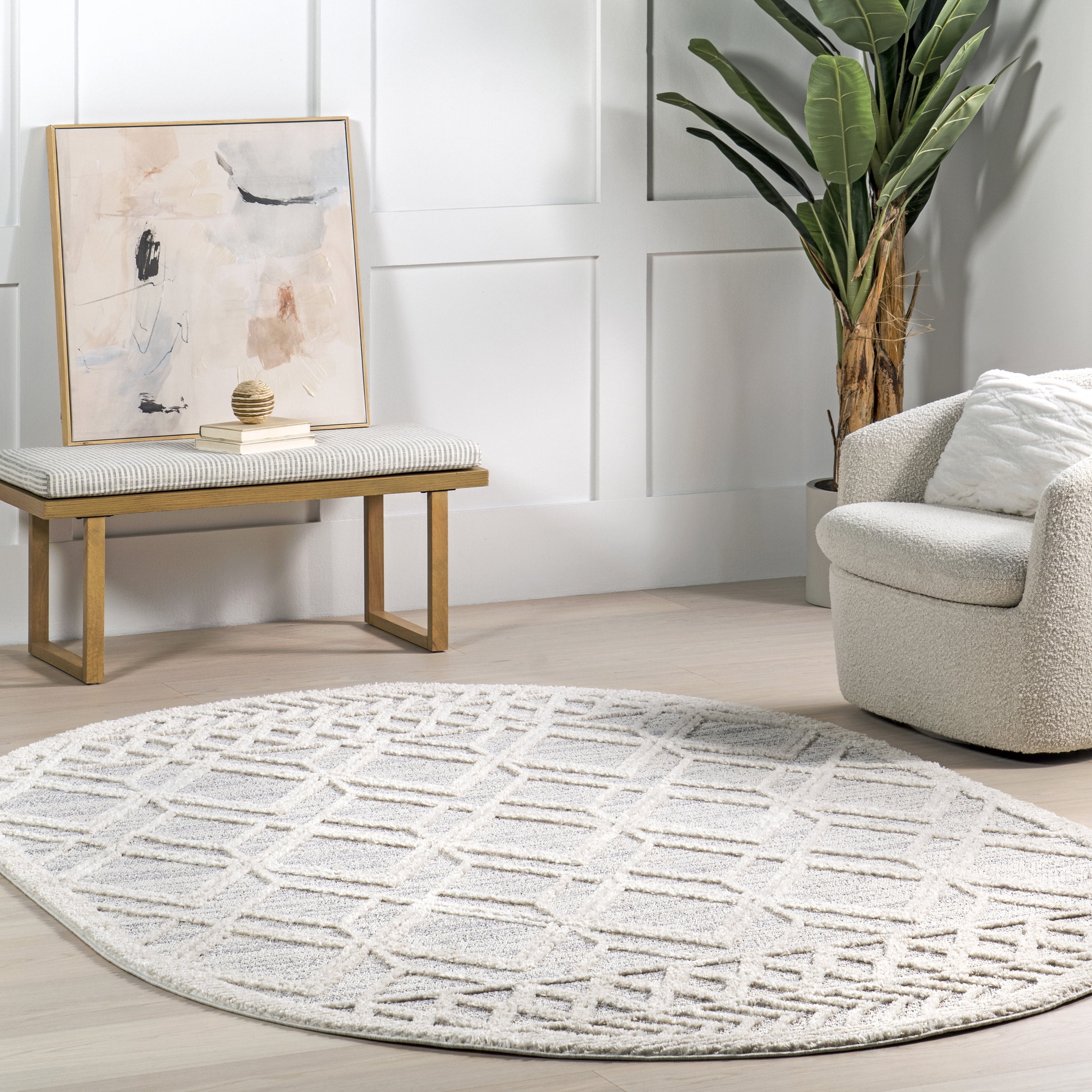 nuLOOM Ansley Moroccan Lattice Tassel Area Rug, 6' 7" x 9', Light Grey ...