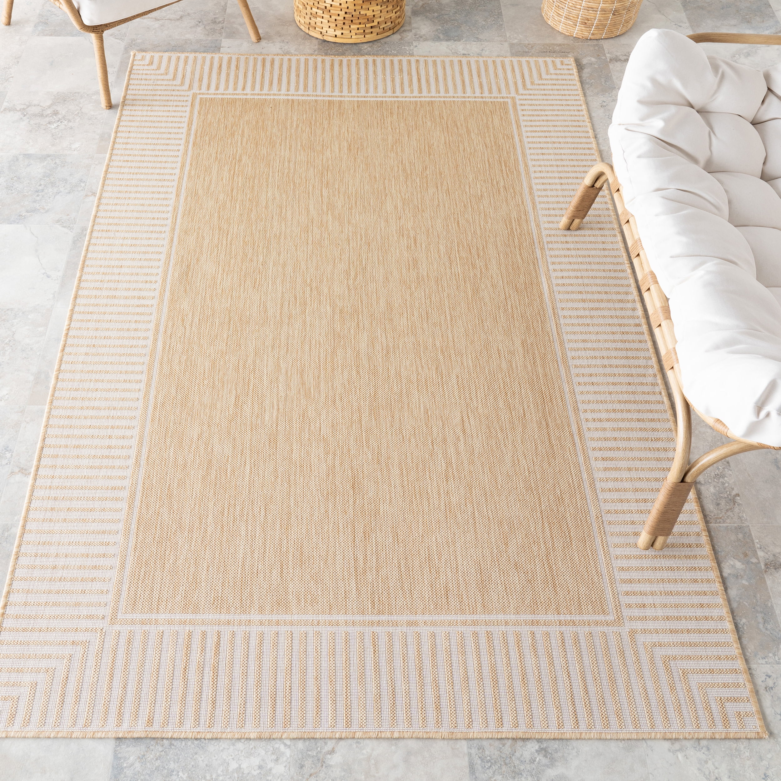 nuLOOM Asha Simple Border Indoor/Outdoor Area Rug, 5' x 8', Tan ...