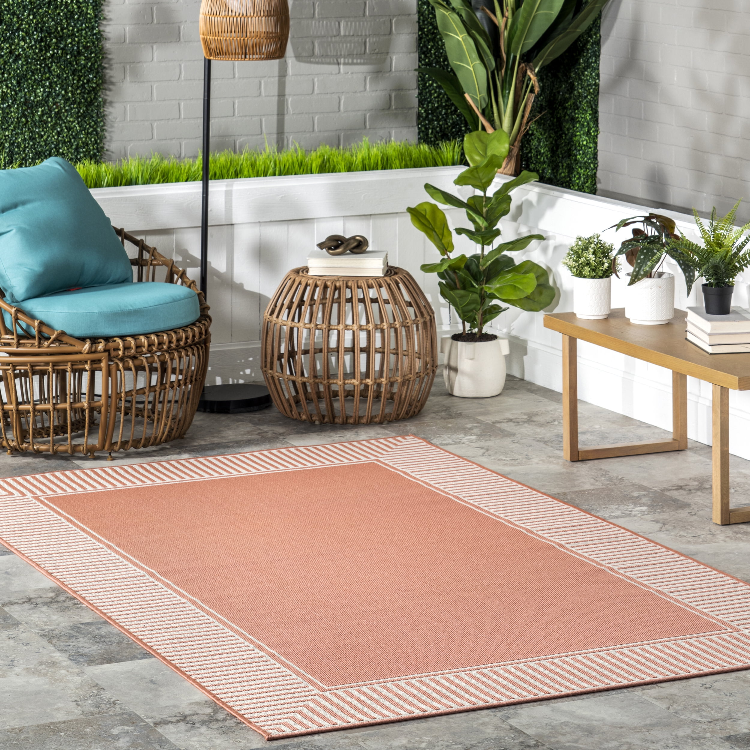 nuLOOM Asha Simple Border Indoor/Outdoor Coral 6' 7 nuLOOM Asha Simple Border Indoor/Outdoor Coral 6' 7
