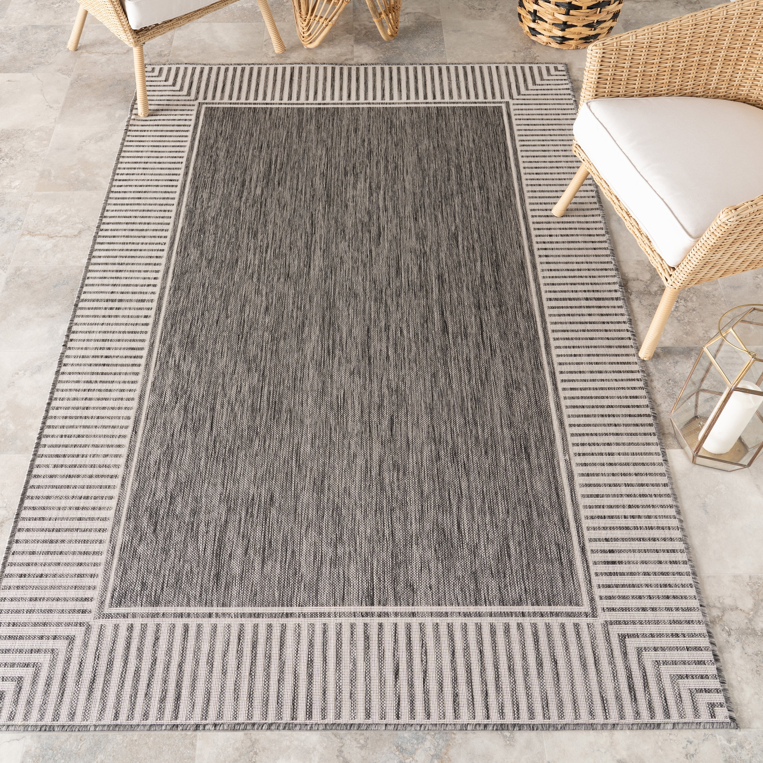 nuLOOM Asha Simple Border Indoor/Outdoor Area Rug, 9' 6" x 12', Grey ...