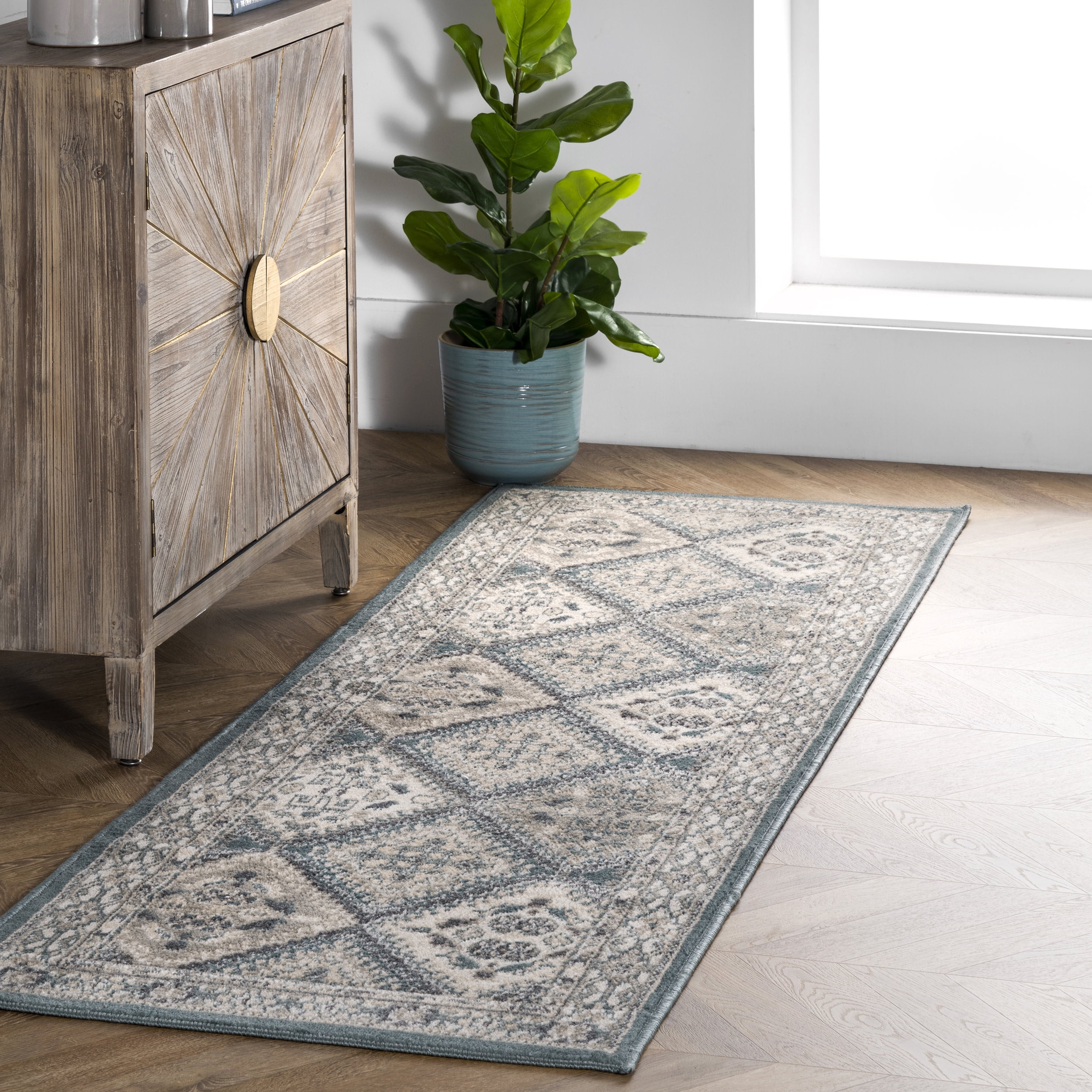 nuLOOM Becca Traditional Tiled Blue 2' 6" x 8' Transitional Runner Rug ...