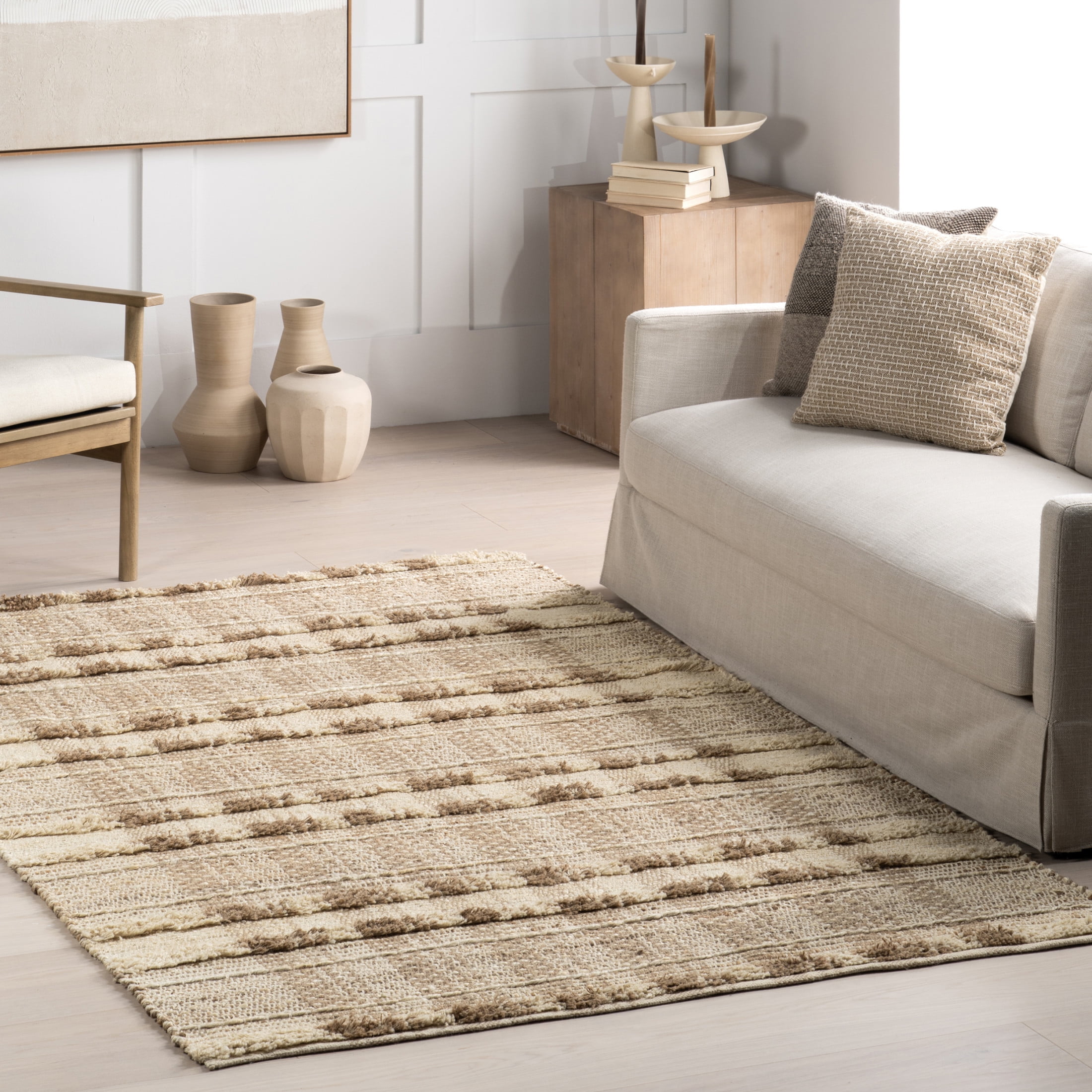 nuLOOM Blakley Textured Plaid Jute Area Rug, 8' x 10', Blakley Natural ...