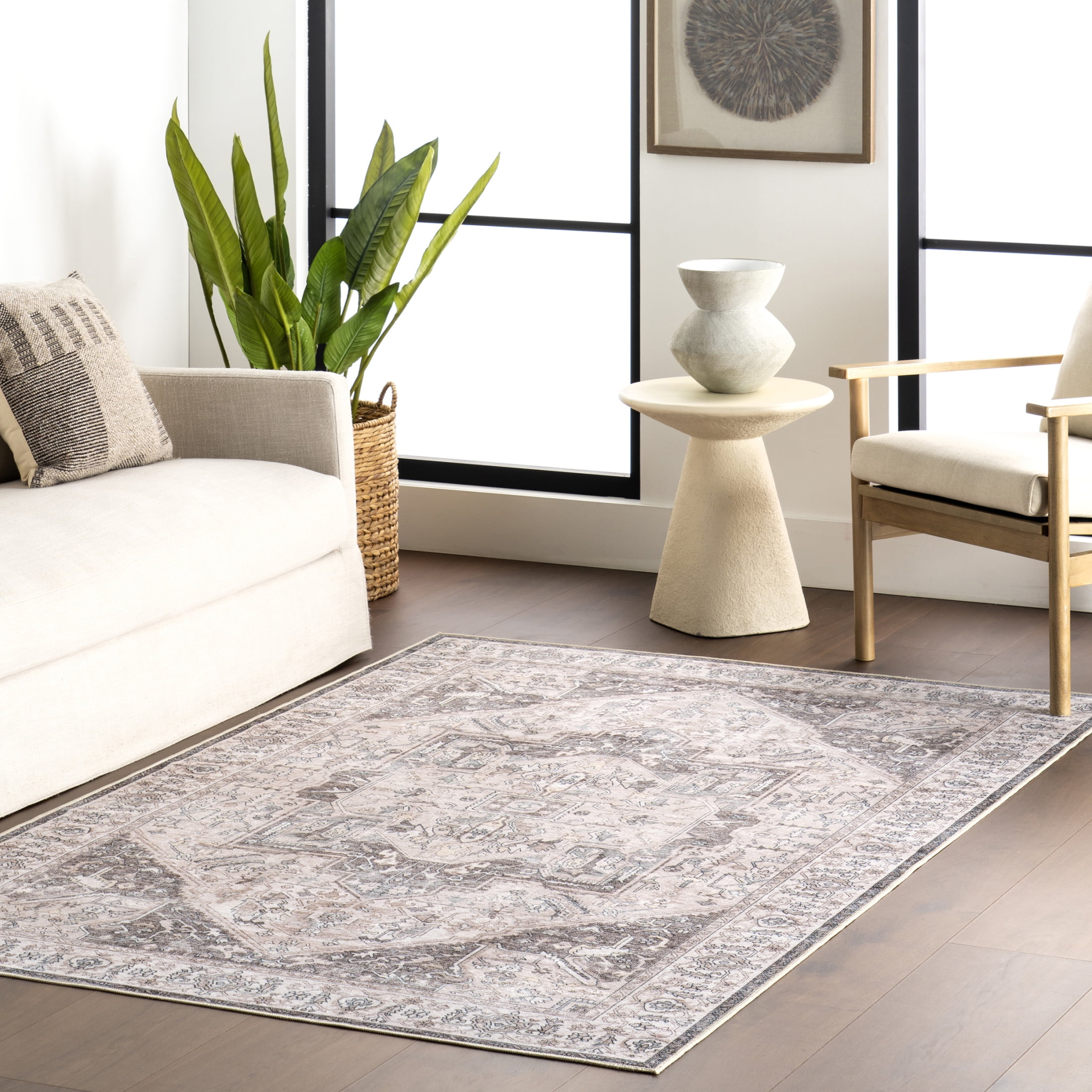 nuLOOM Low Pile Brielle Machine Washable Vintage Medallion Area Rug, 5 ...