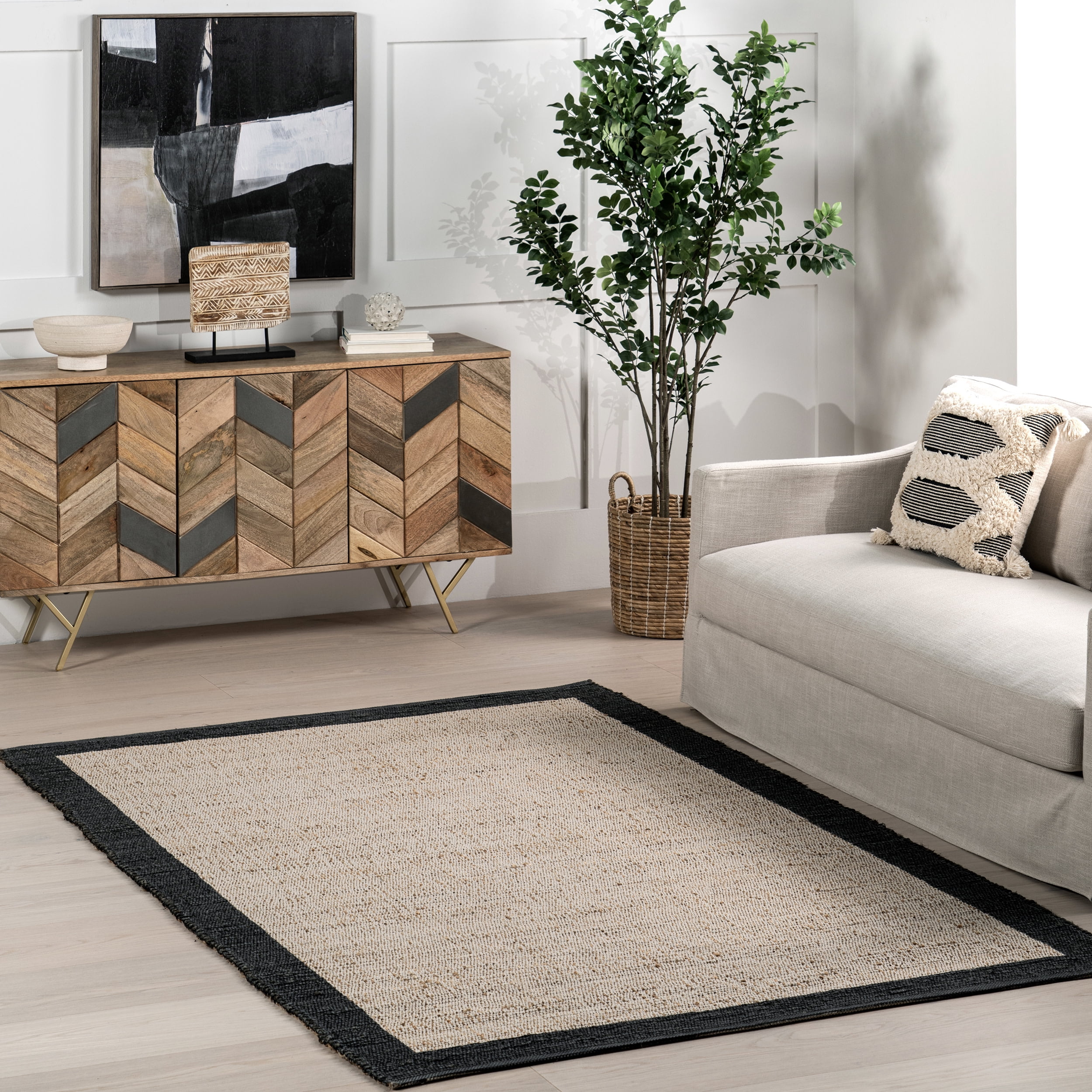 nuLOOM Bronwyn Farmhouse Bordered Jute Blend Area Rug, 2' x 8', Gray ...