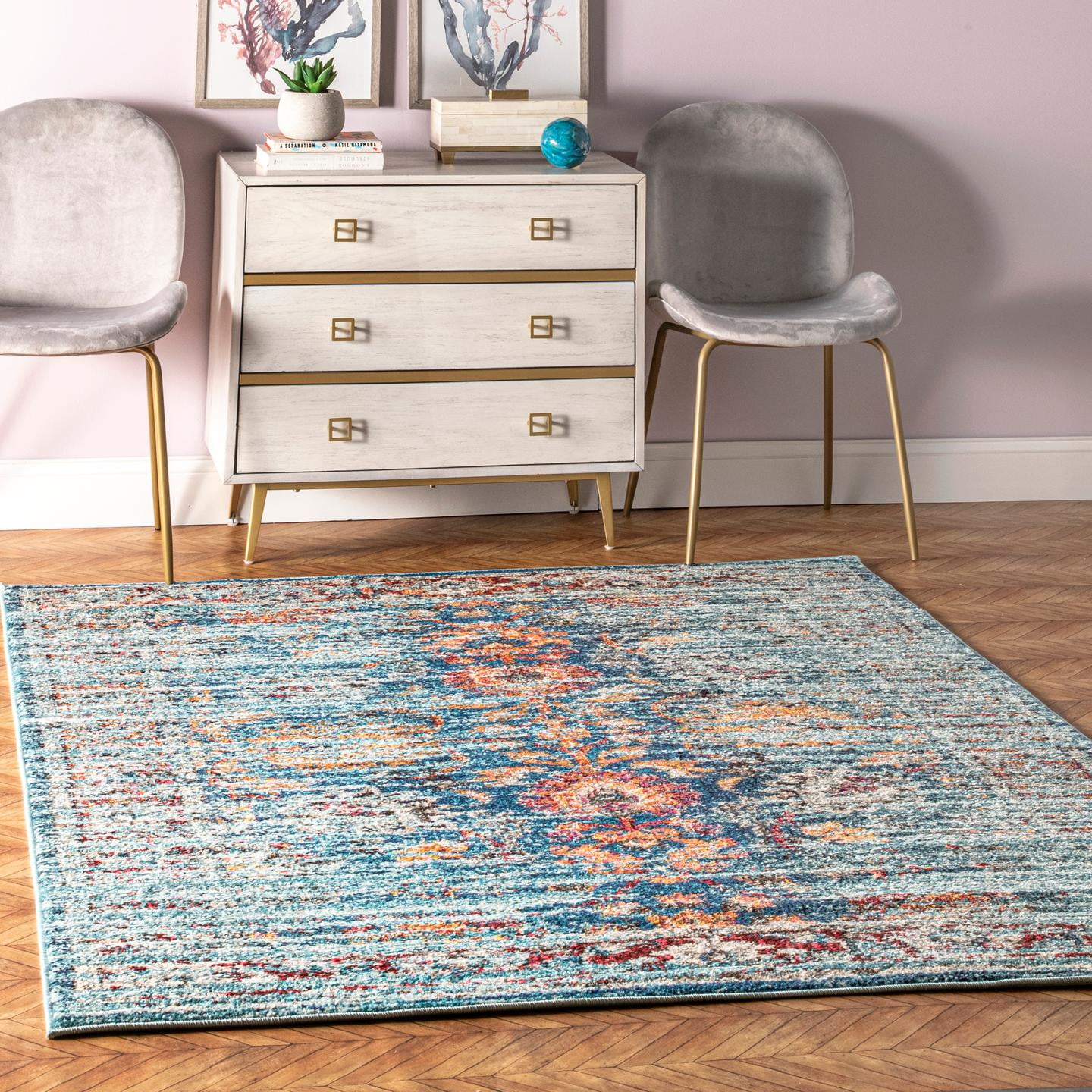 nuLOOM Casablanca Floral Glory Area Rug, 8' 10" x 12', Aqua - Walmart.com