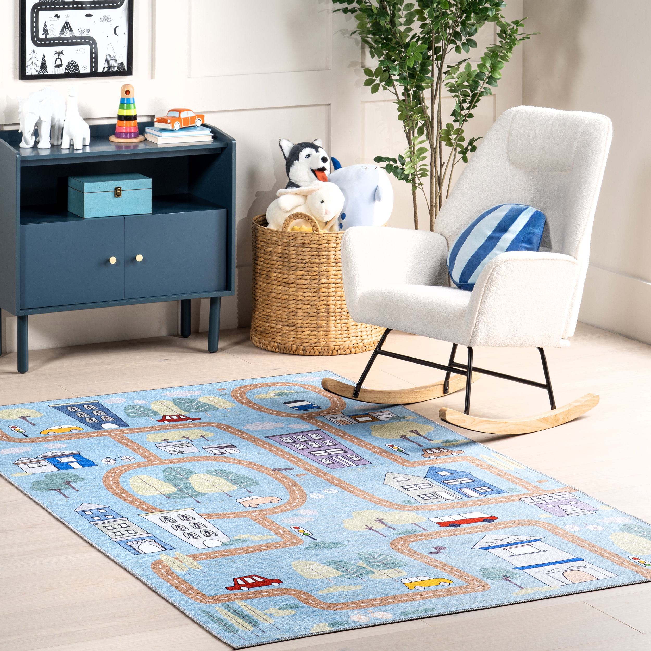 nuLOOM Chalea Kids Town Machine Washable Area Rug, 3' x 5', Blue ...
