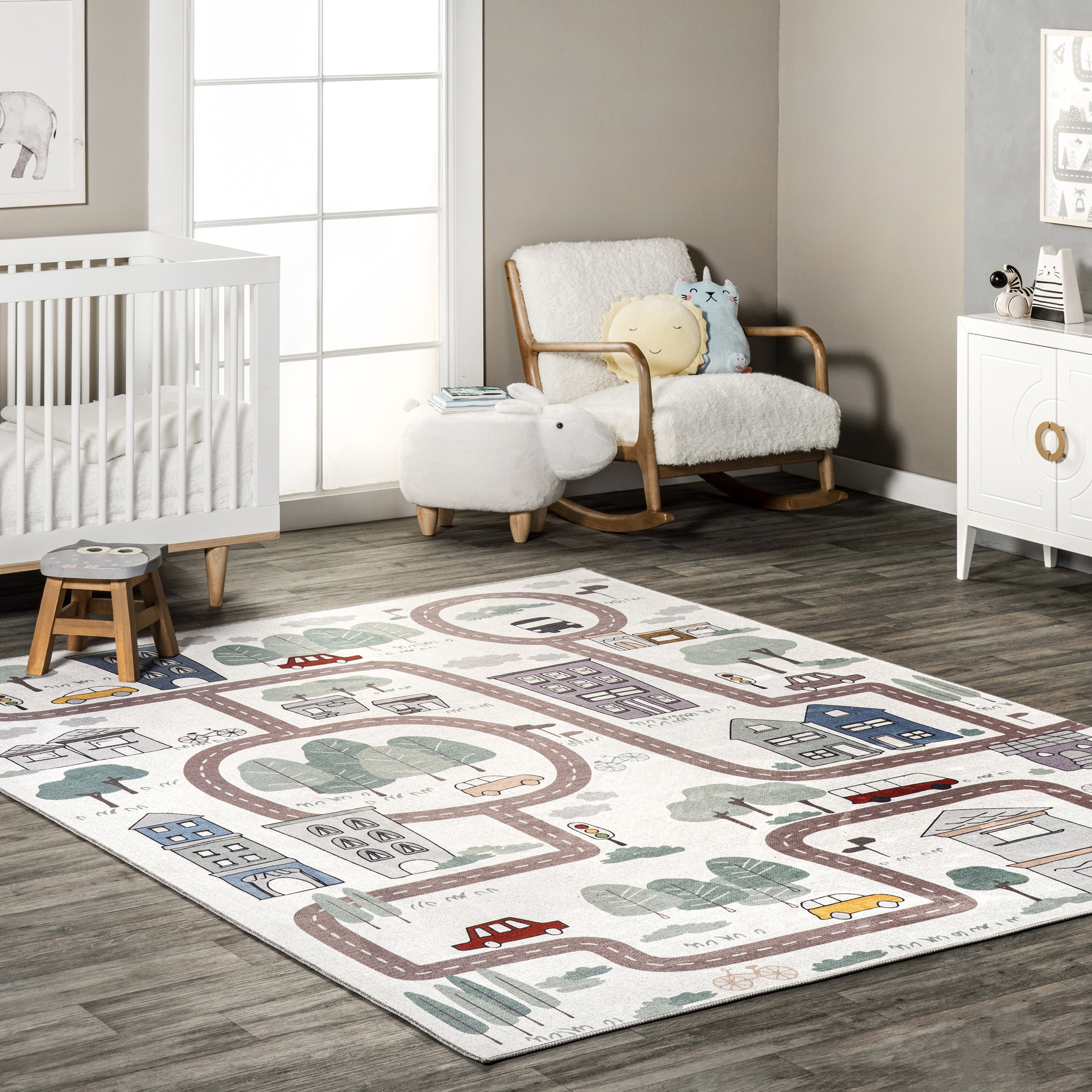 nuLOOM Chalea Kids Town Machine Washable Area Rug, 7' x 9', White Multi ...
