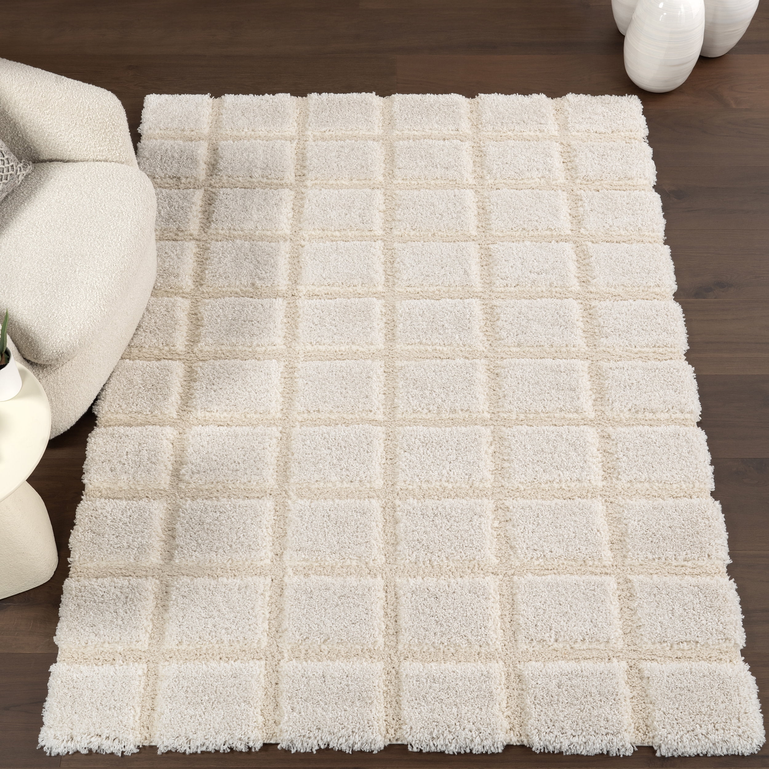nuLOOM Christabel Checkered High-Low Shag Area Rug, 5' x 7', Cream ...