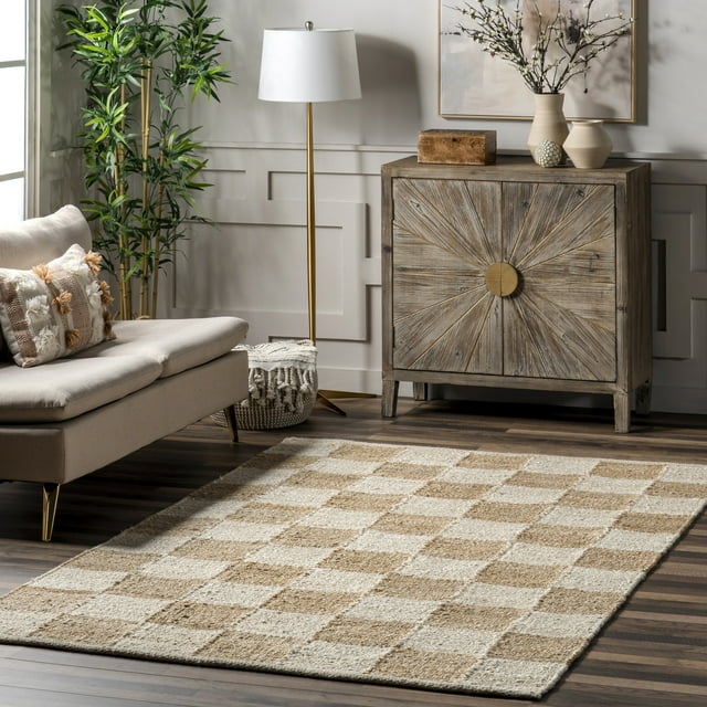 nuLOOM Natural Living Room Flatweave Christana Traditional Checkered ...
