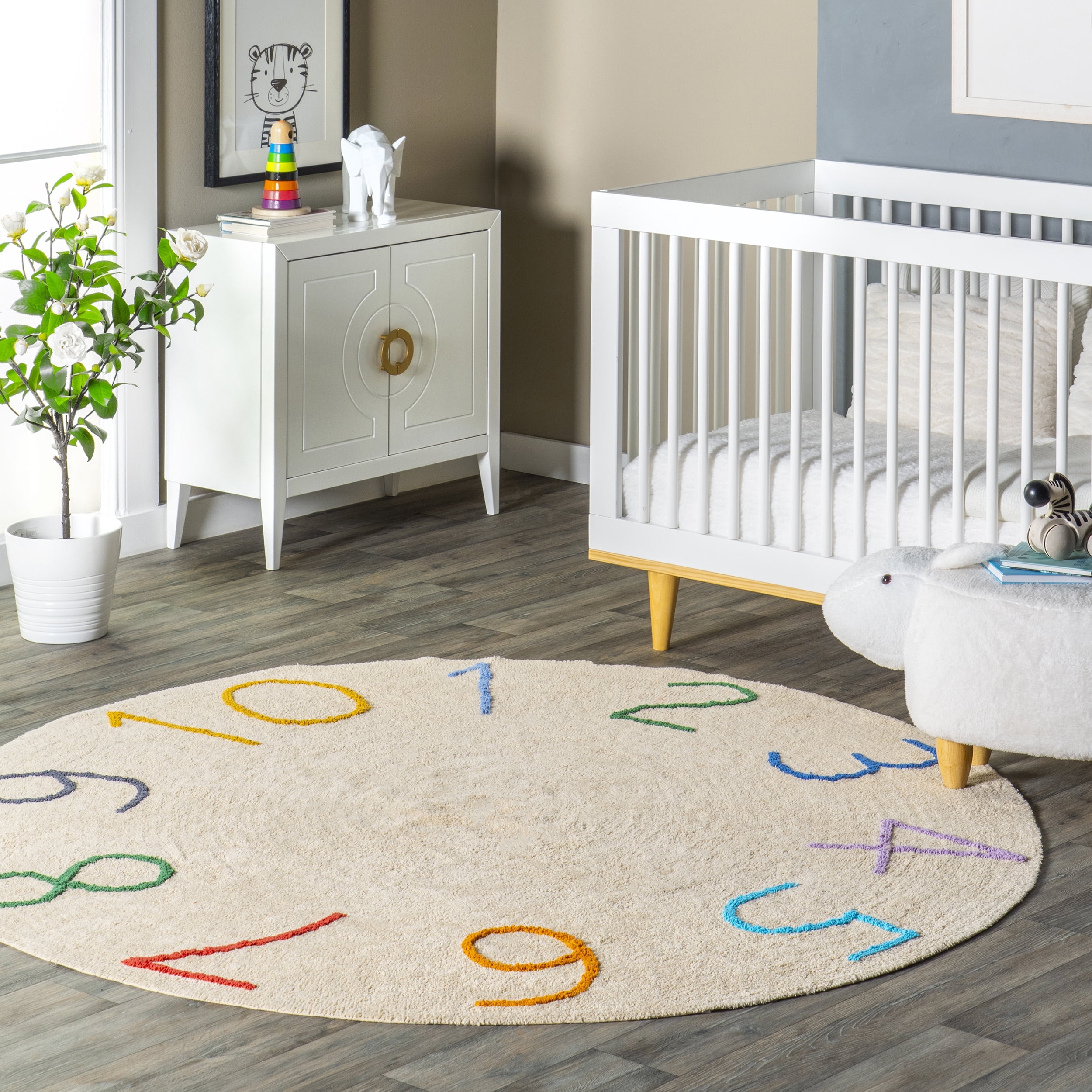nuLOOM Colorful Numbers Machine Washable Kids Area Rug, 6' Round, Multi ...