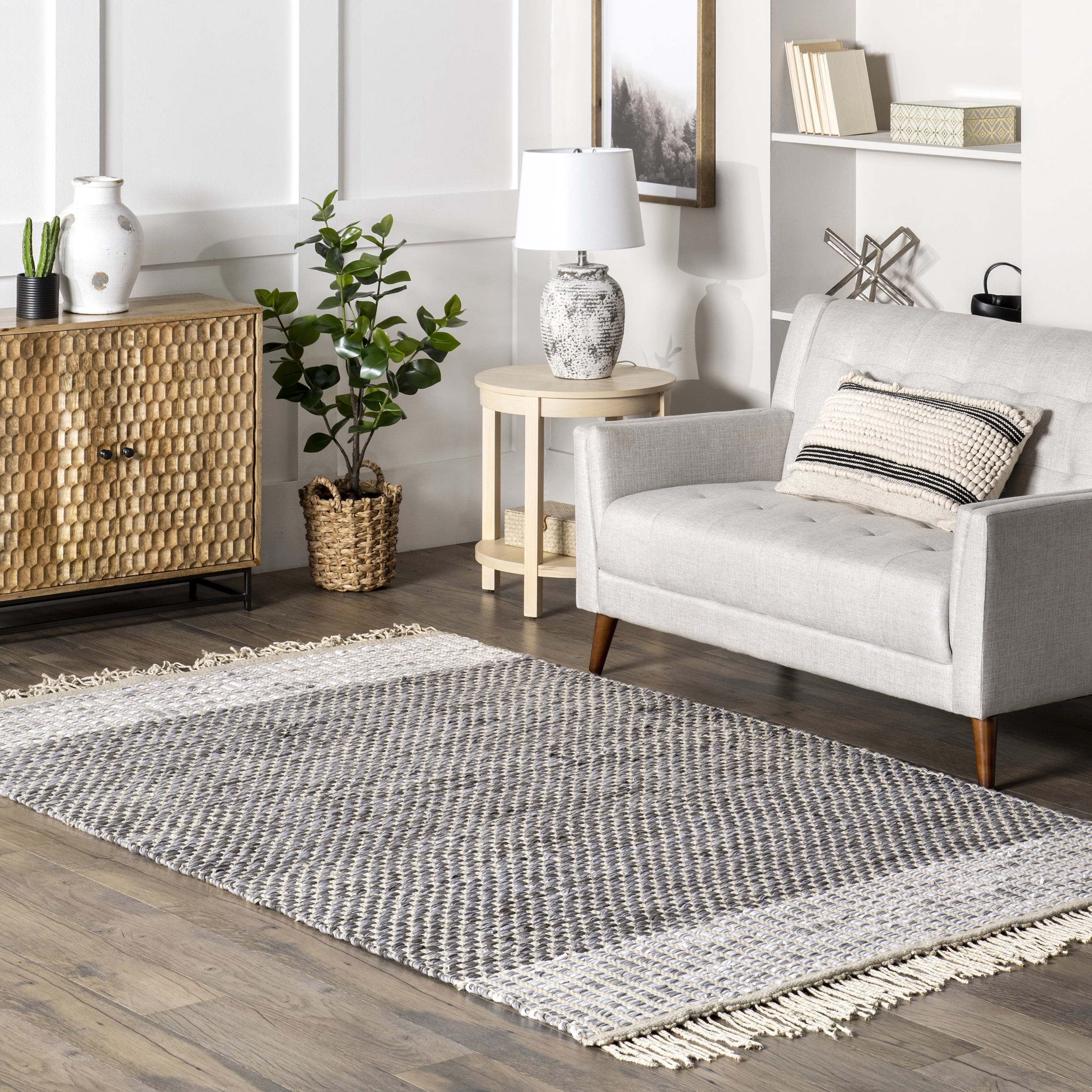 nuLOOM Daiya Casual Cotton/Jute Area Rug, 8' x 10', Light Gray ...