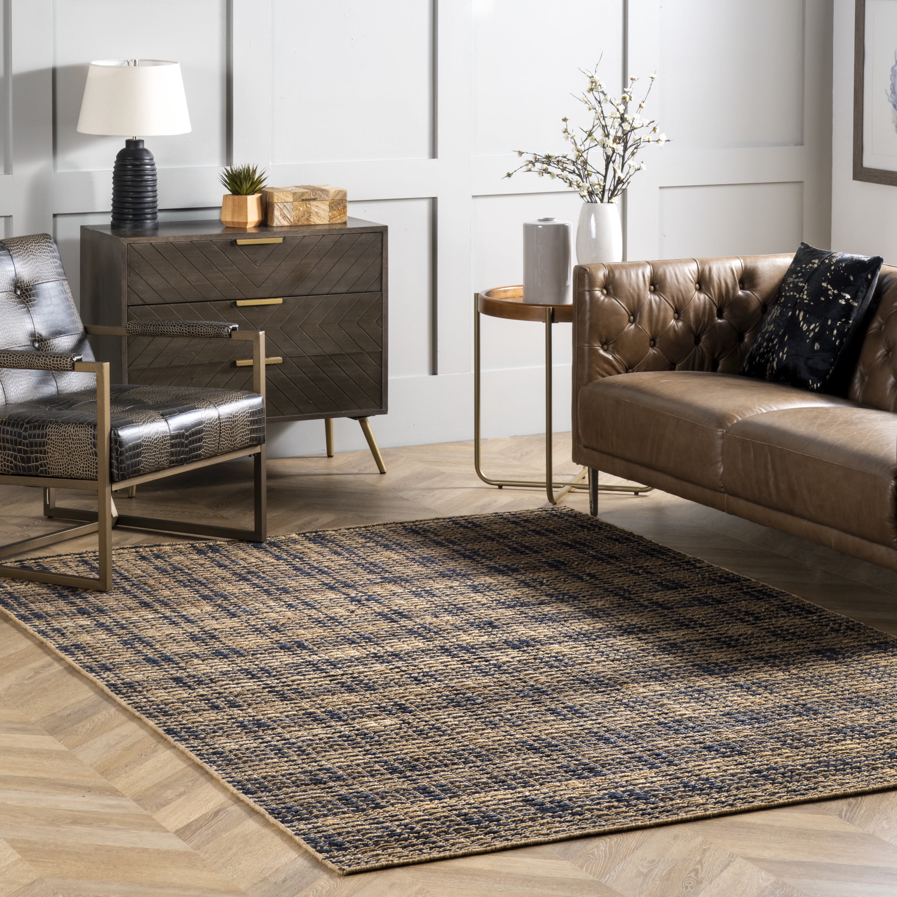 nuLOOM Danica Hand Woven Plaid Jute Area Rug, 5' x 8', Natural ...