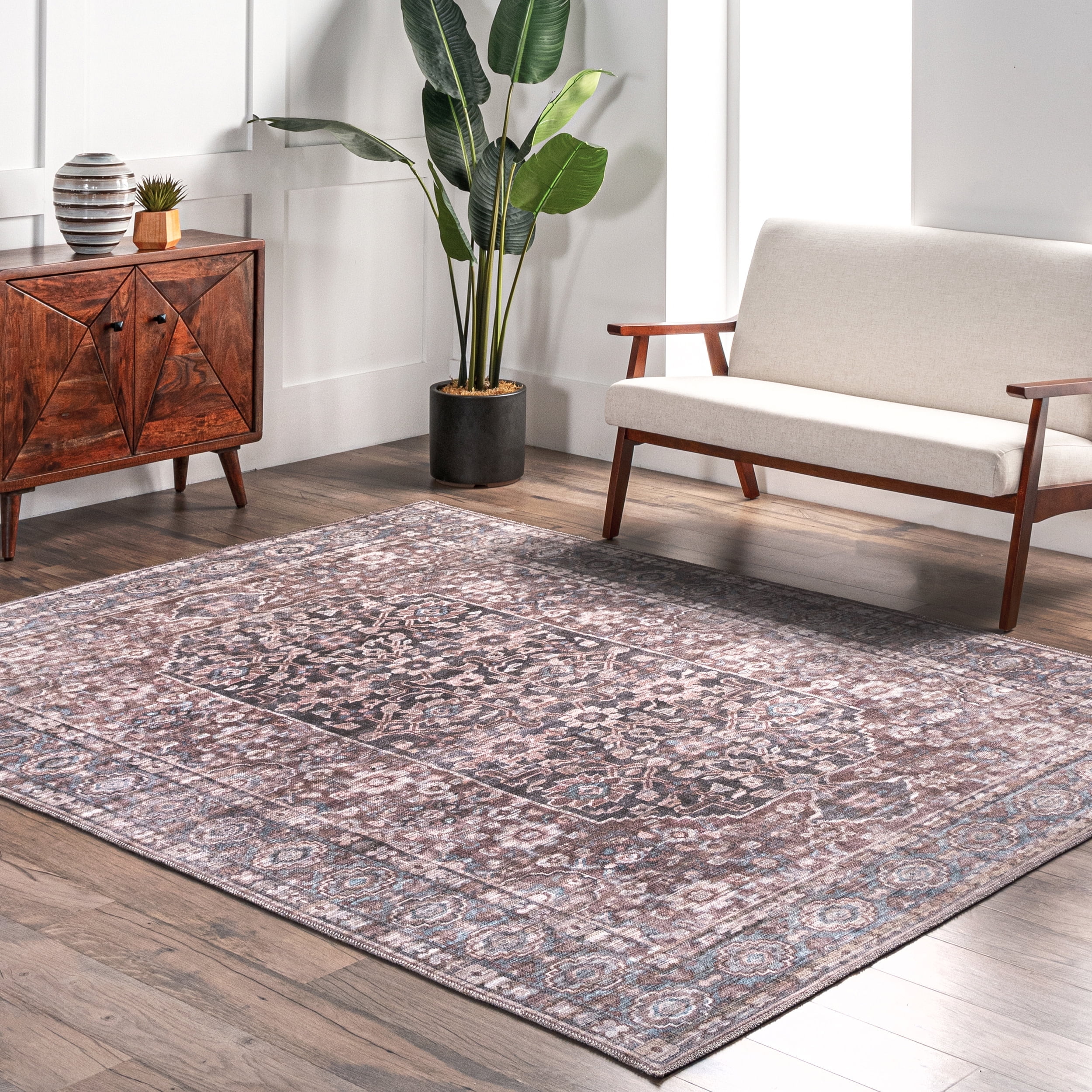 nuLOOM Darcey Machine Washable Traditional Floral Medallion Area Rug, 7 ...