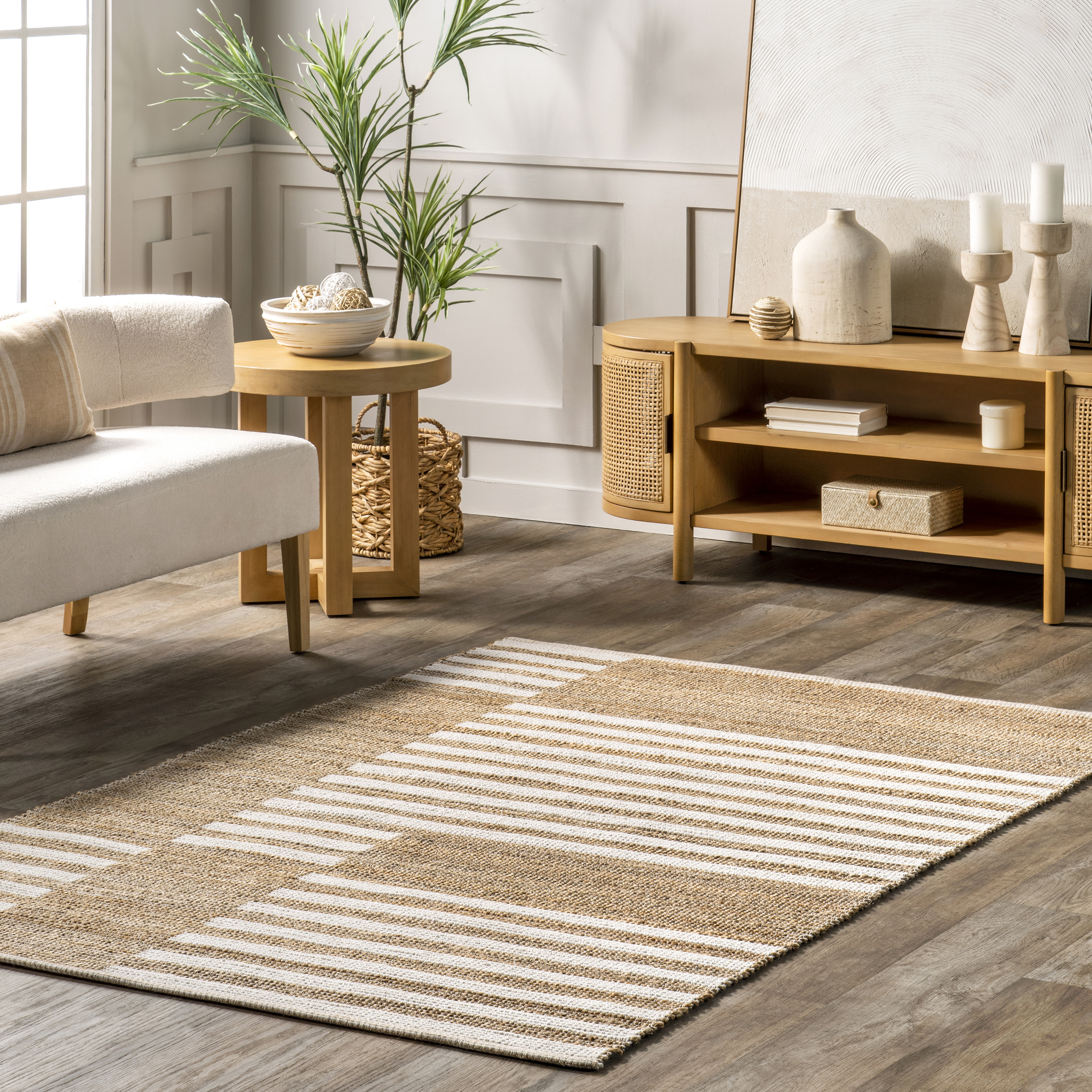 nuLOOM Daria Striped Jute and Cotton Area Rug, 5' x 8', Natural ...
