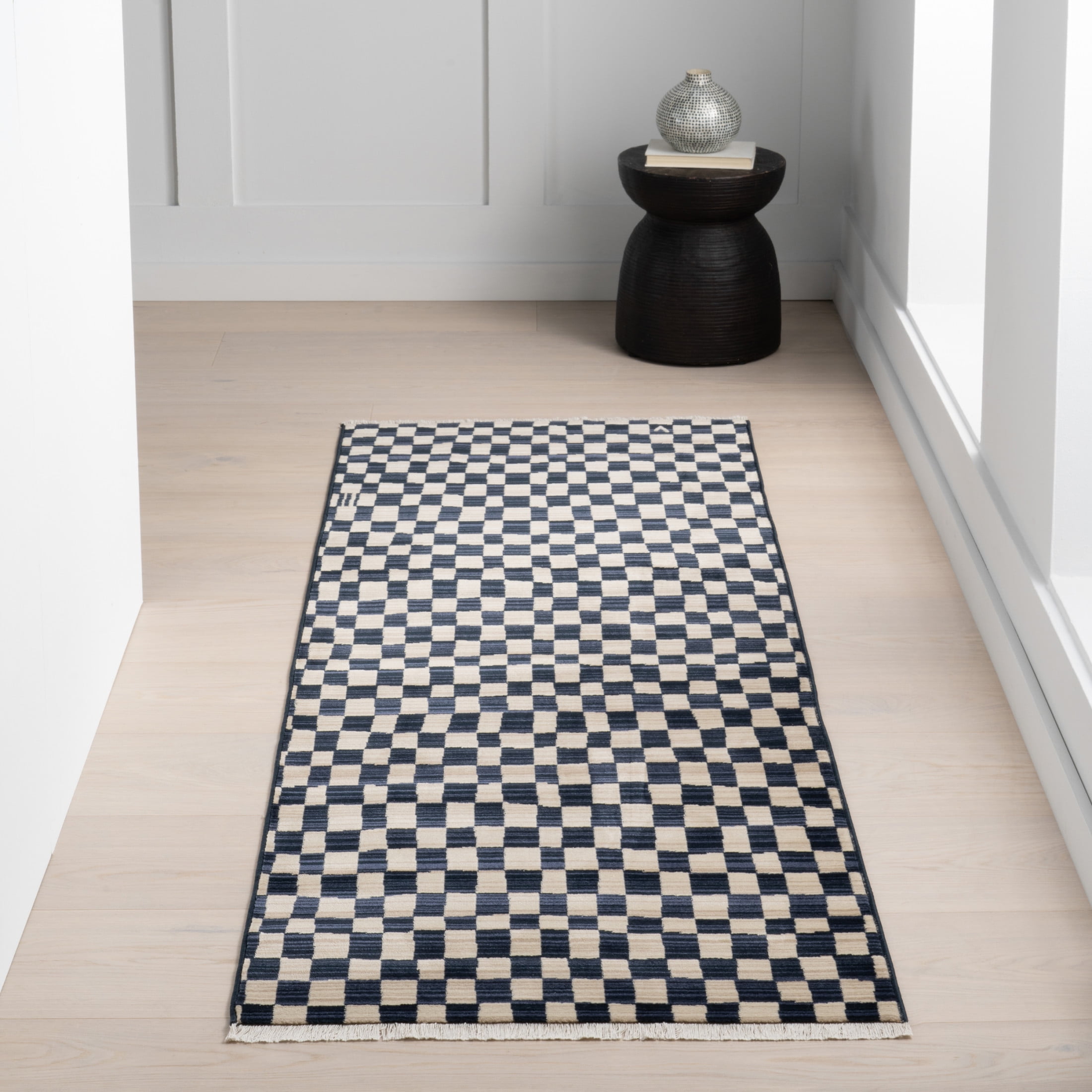 nuLOOM Dominique Abstract Checkered Fringe Area Rug, 2' 8" x 7' 10", Runner, Dominique Navy ...