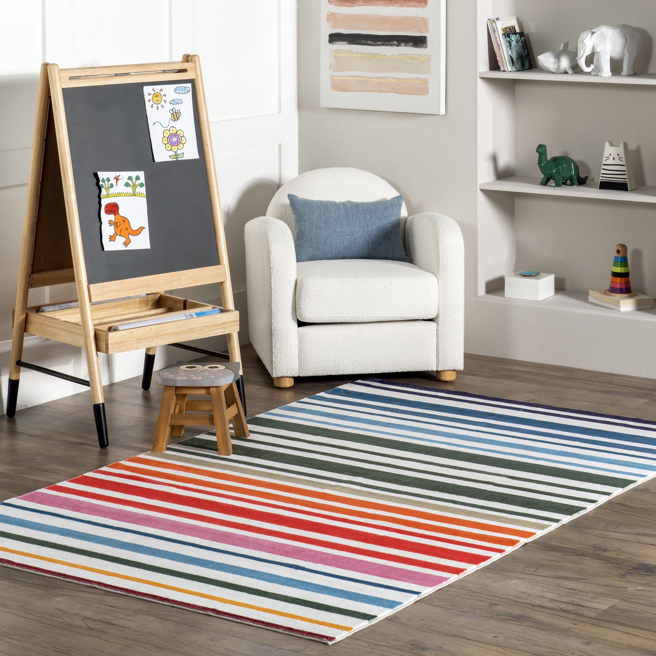 nuLOOM Effie Stripes Kids Machine Washable Area Rug, 7' 6" x 9' 6 ...