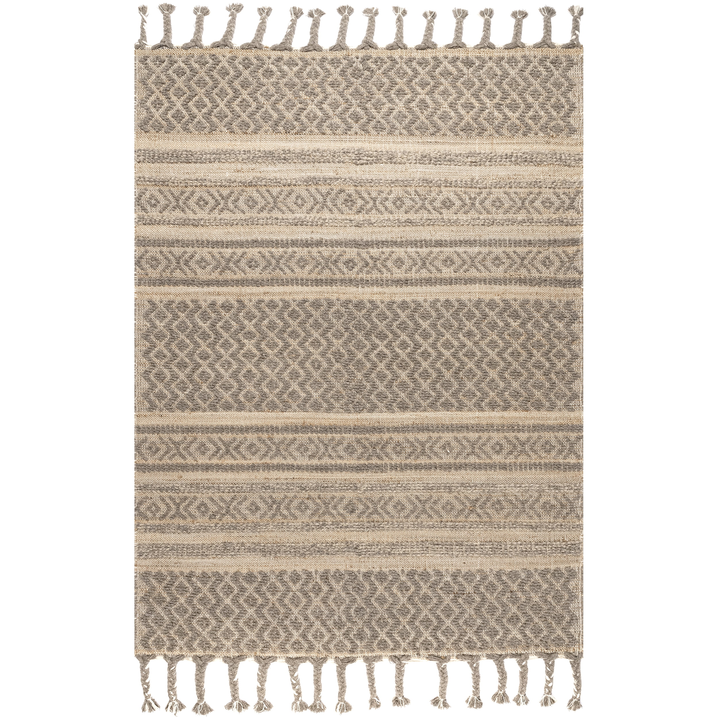 nuLOOM Elenora Wool and Jute Textured Diamond Aztec Braided Tassel Area ...
