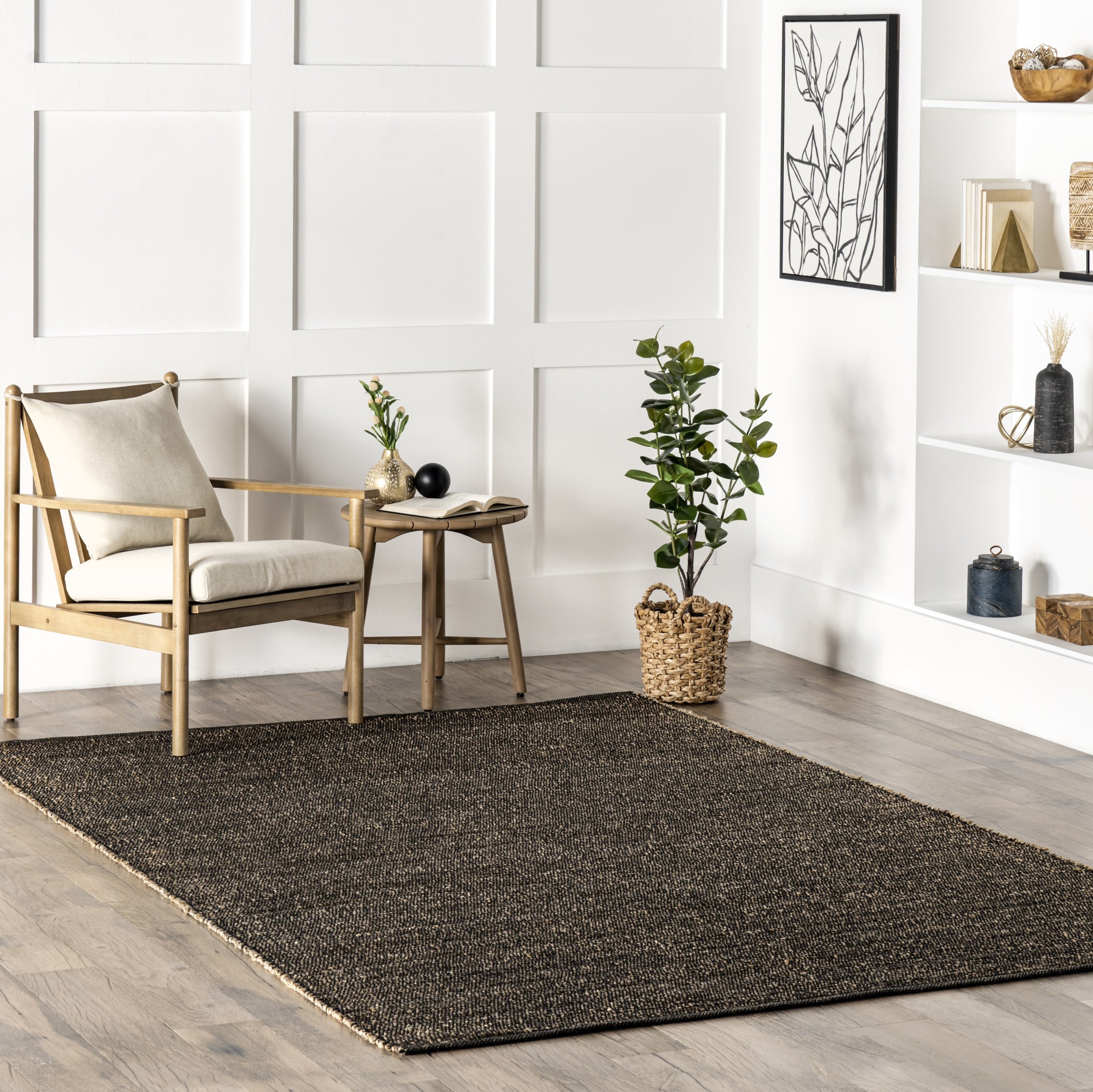 nuLOOM Elfriede Farmhouse Jute Blend Area Rug, 5' x 8', Charcoal ...