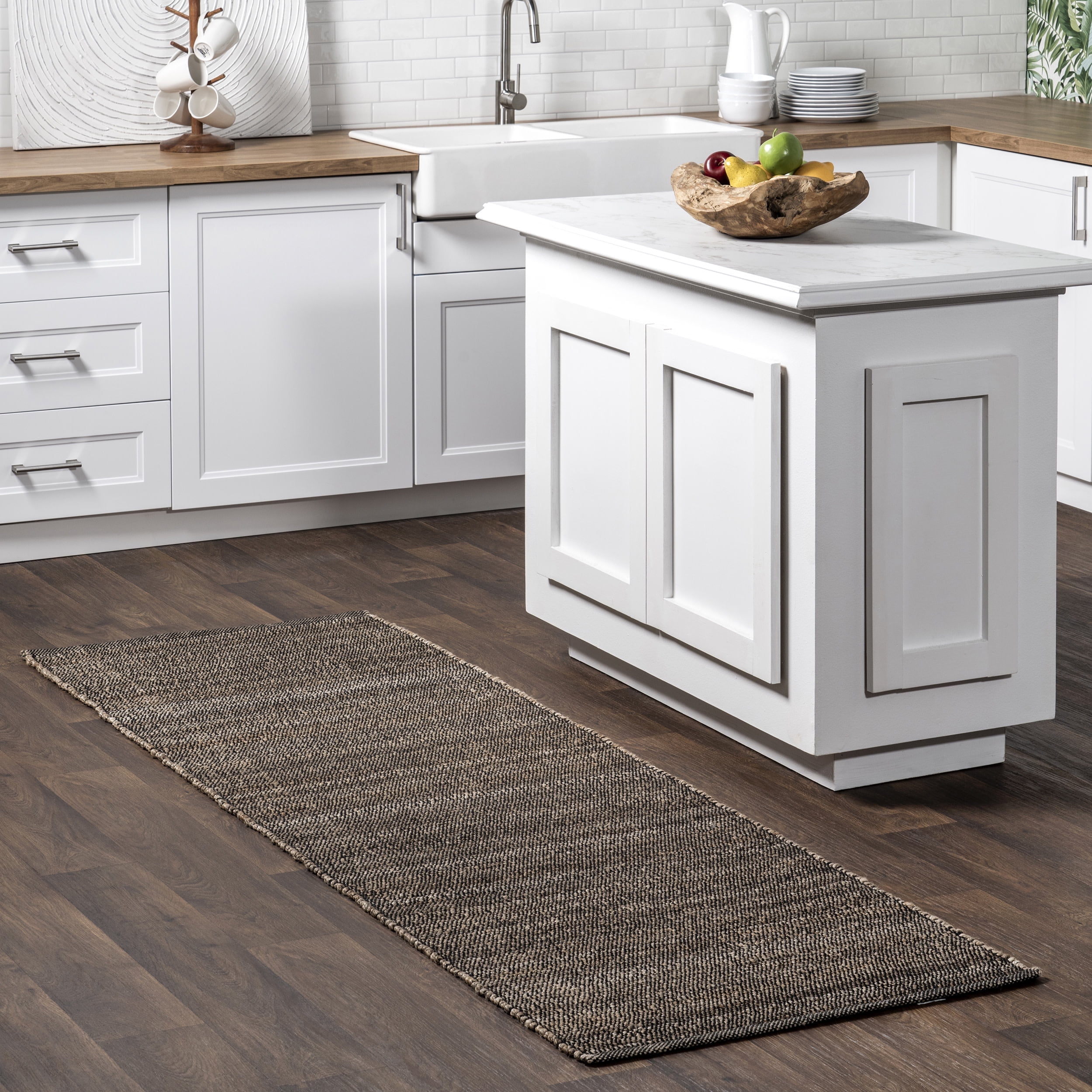 nuLOOM Elfriede Jute Blend Charcoal 2' 6" x 8' Farmhouse Runner Rug ...