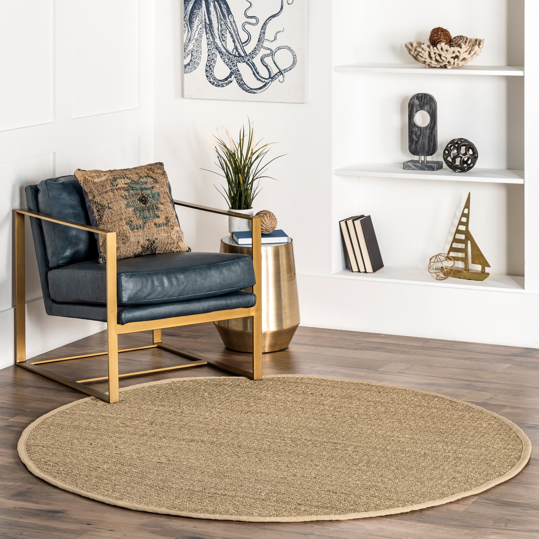 nuLOOM Elijah Farmhouse Seagrass Area Rug, 8', Round, Elijah Beige ...
