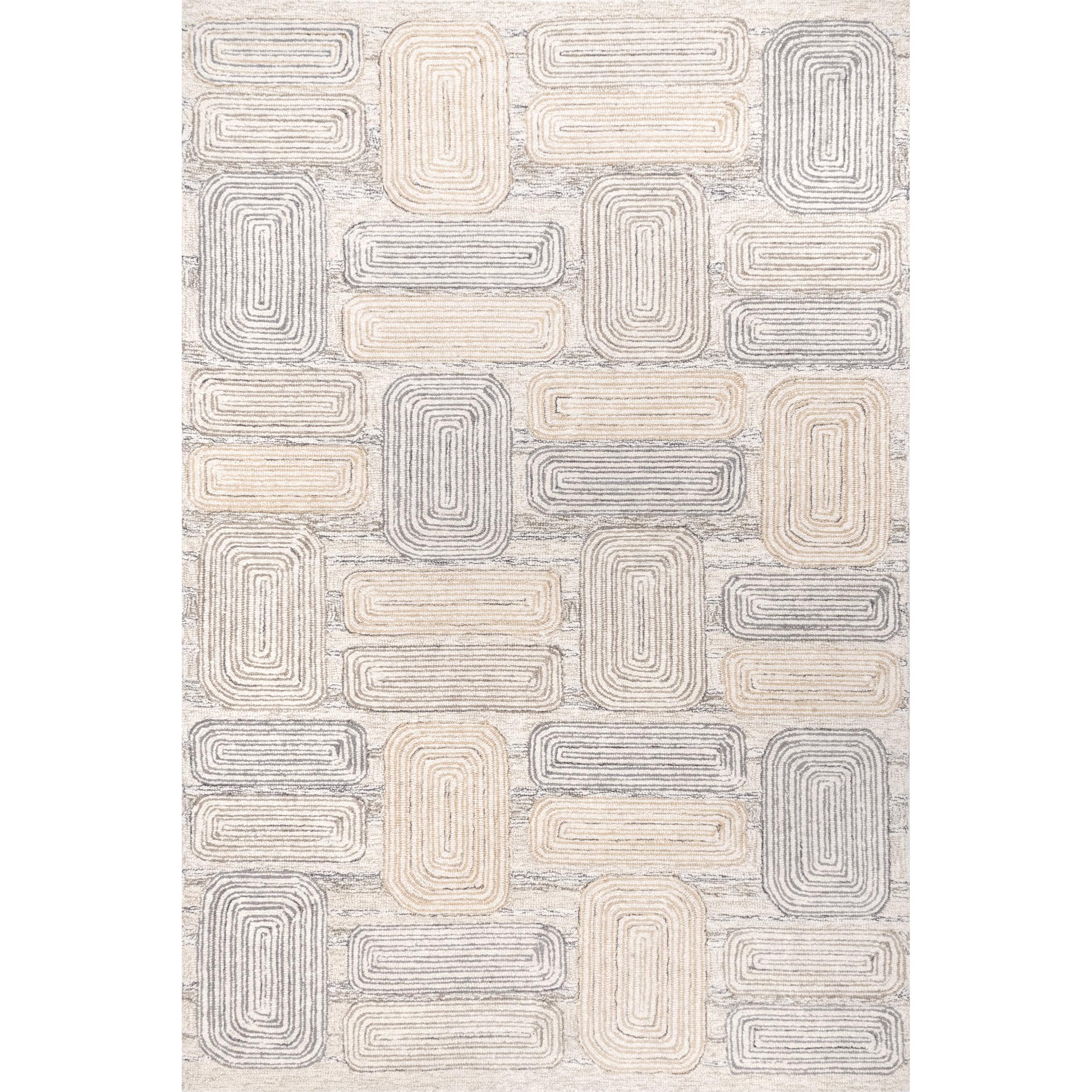 nuLOOM Esme Hand Tufted Wool Geometric Tile Area Rug, 5' x 8', Beige ...