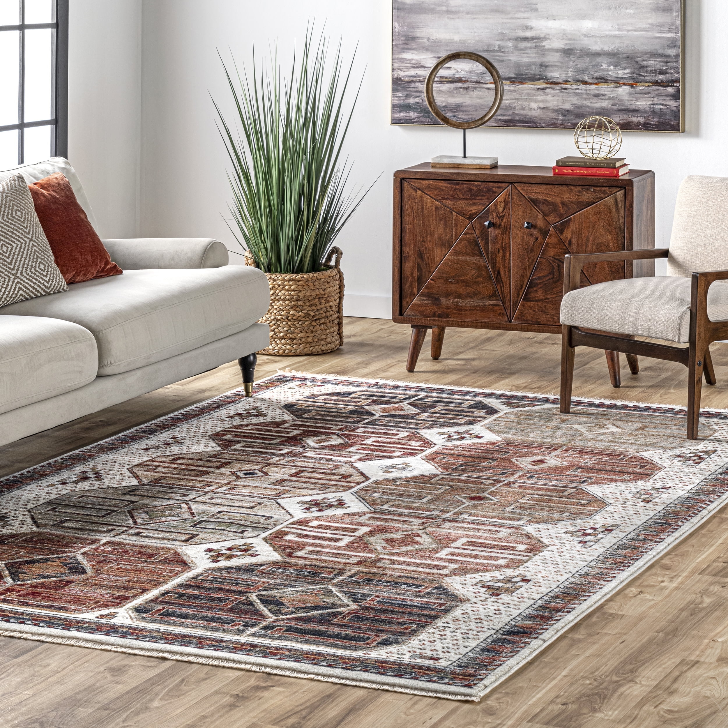 nuLOOM Evie Global Inspired Emblem Fringe Area Rug, 5' 3" x 7' 7 ...