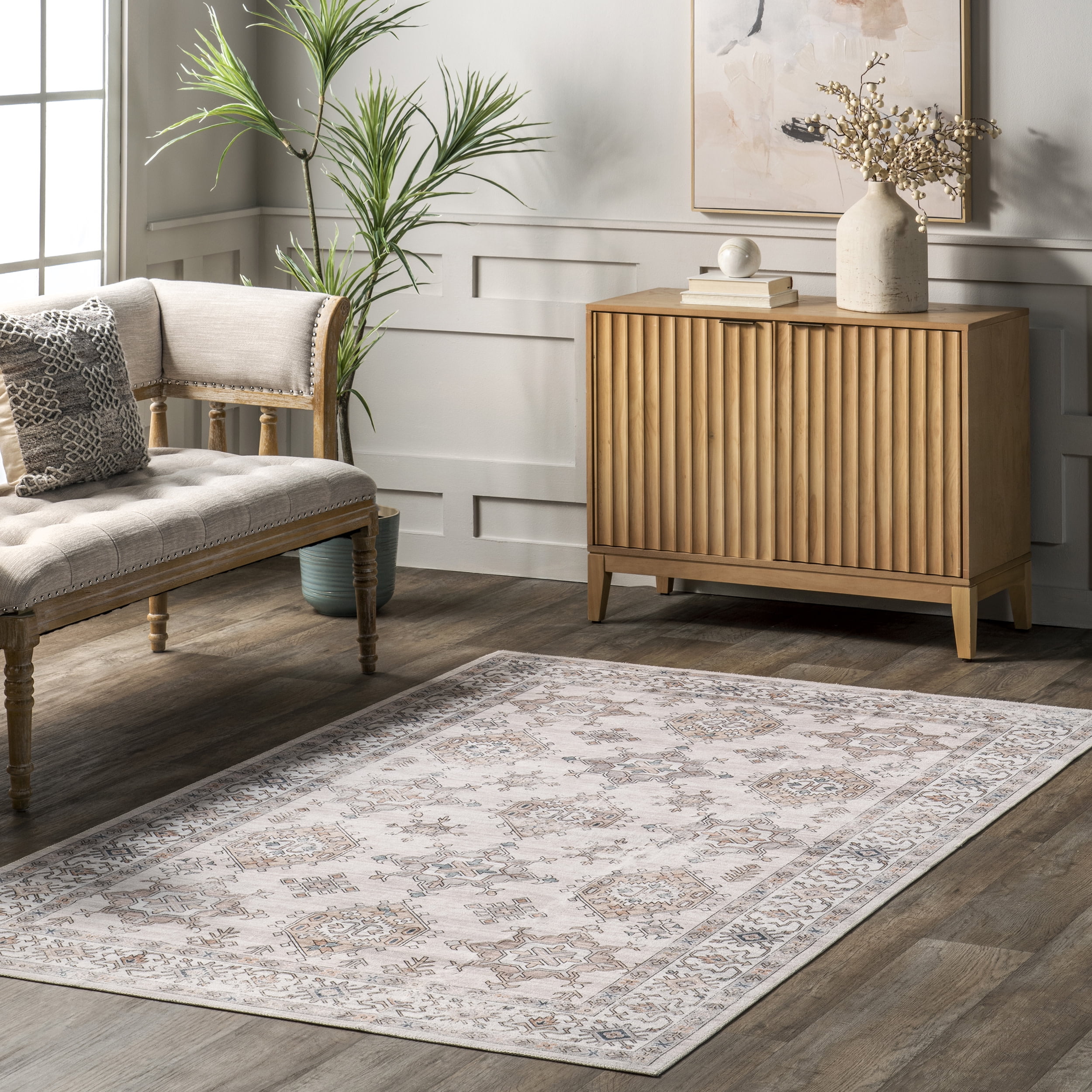 nuLOOM Finley Machine Washable Vintage Distressed Area Rug, 4' x 6 ...
