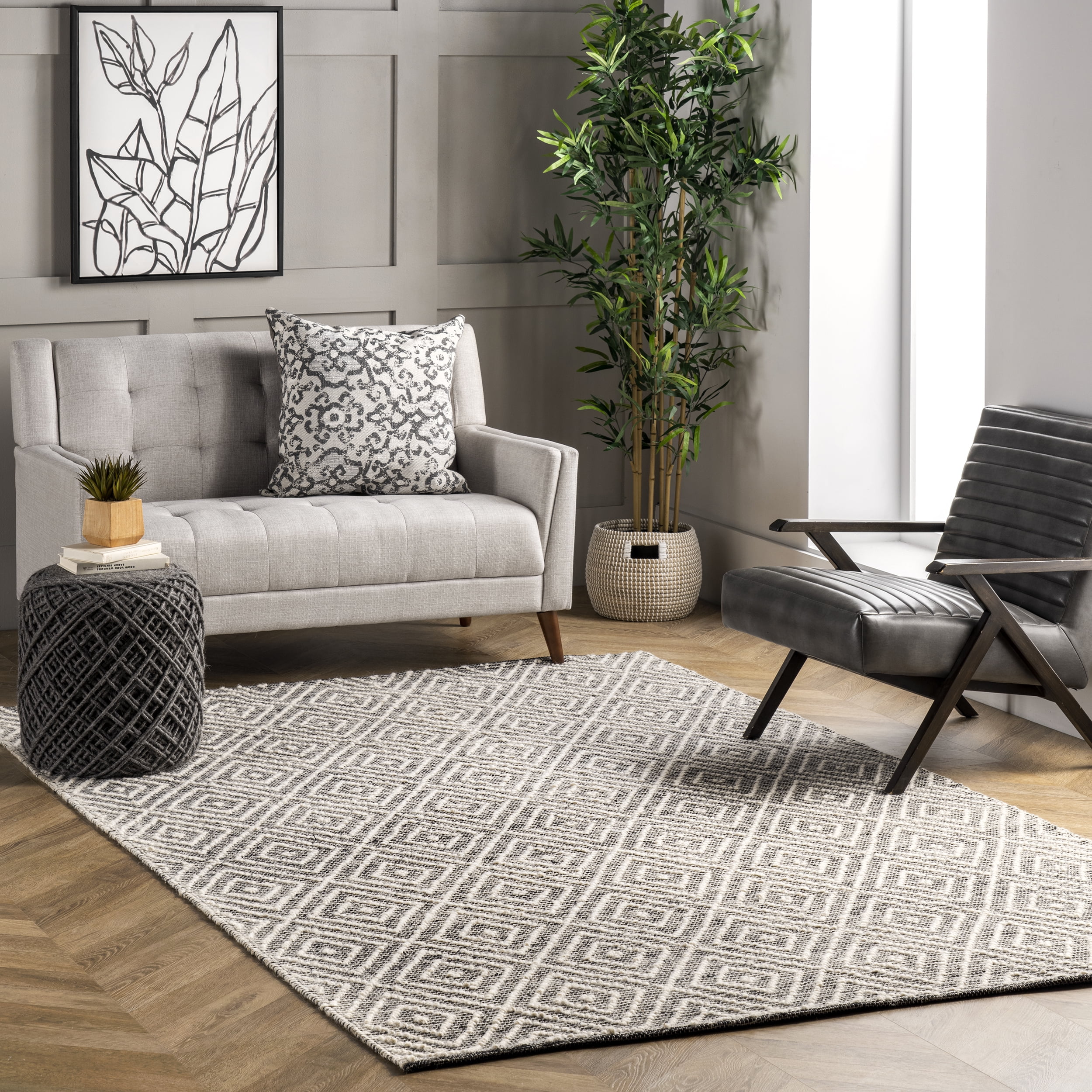 nuLOOM Flora Handmade Textured Diamonds Wool Area Rug, 6' x 9', Gray ...