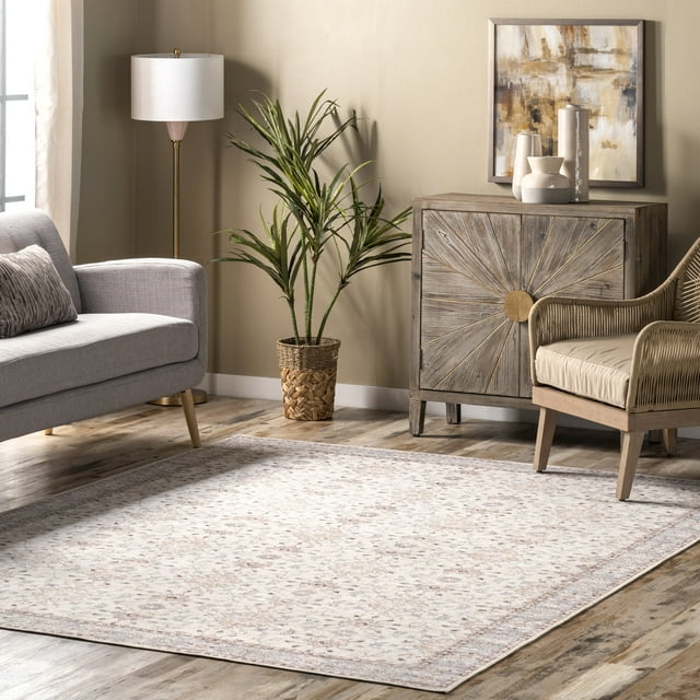 nuLOOM Gemma Floral Area Rug, Machine Washable, 9' x 12', Beige ...