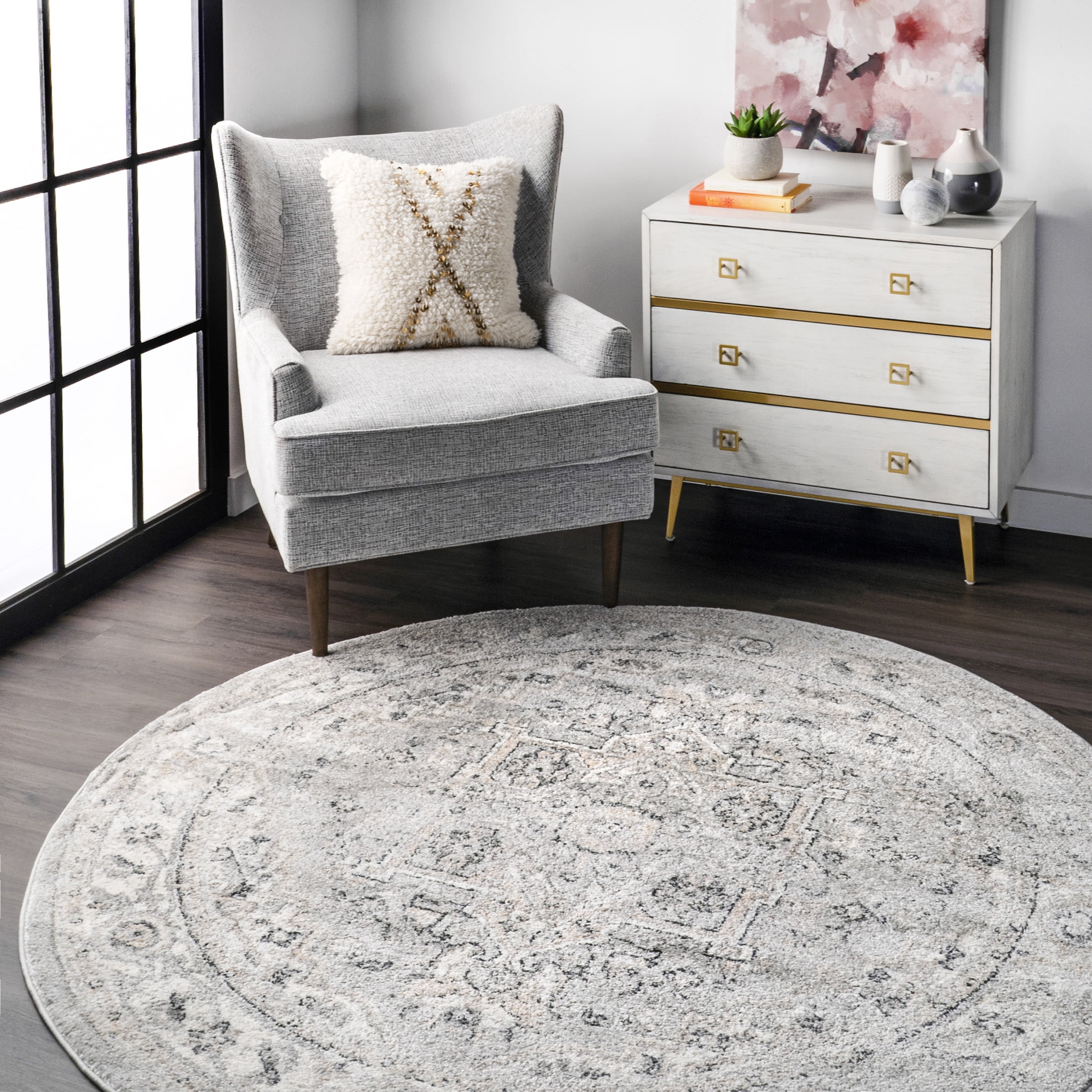 nuLOOM Gena Distressed Transitional Medallion Area Rug, 8', Round, Gena ...