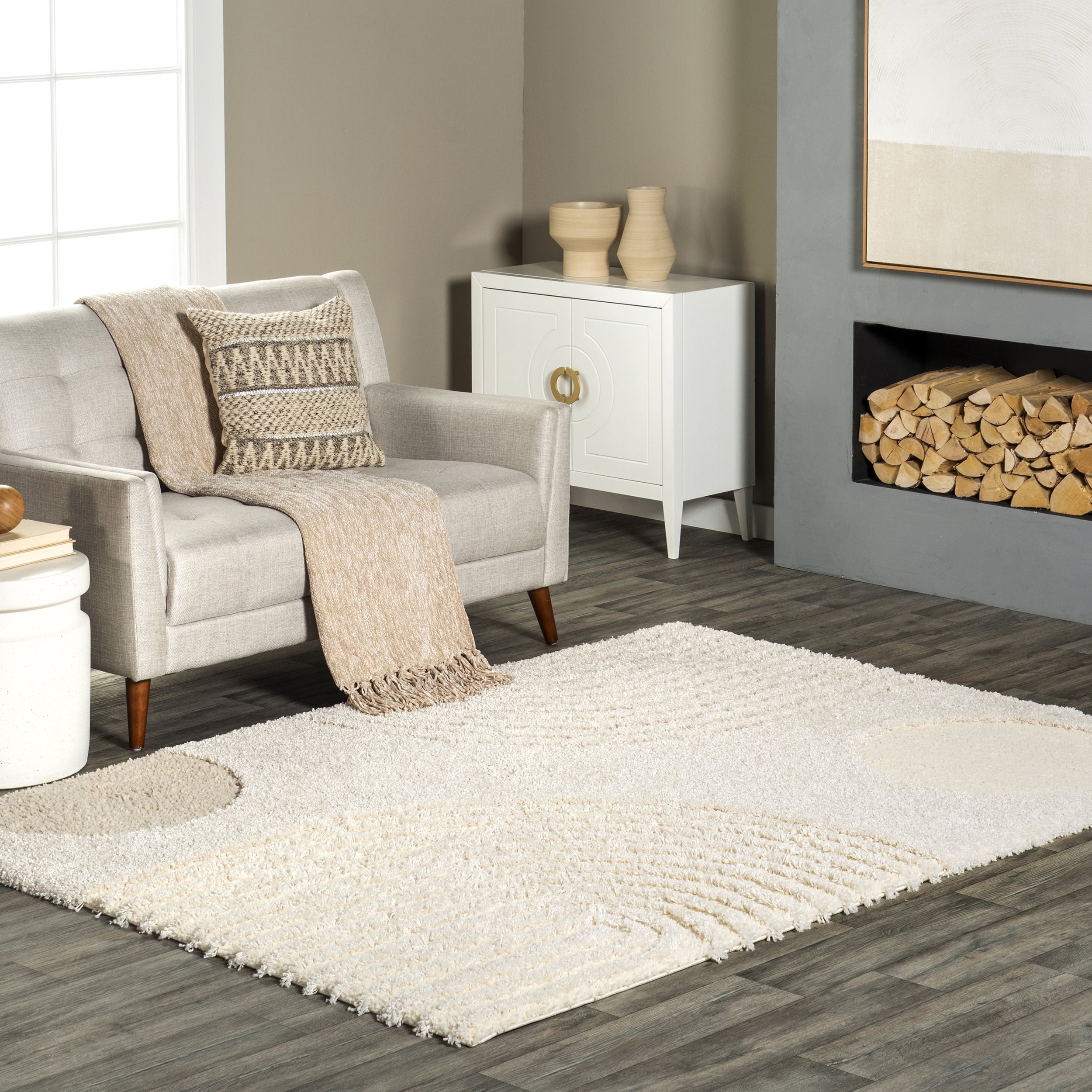 nuLOOM Beige Plush Polyester Gloria Abstract Shag Area Rug, 6' 7" x 9 ...