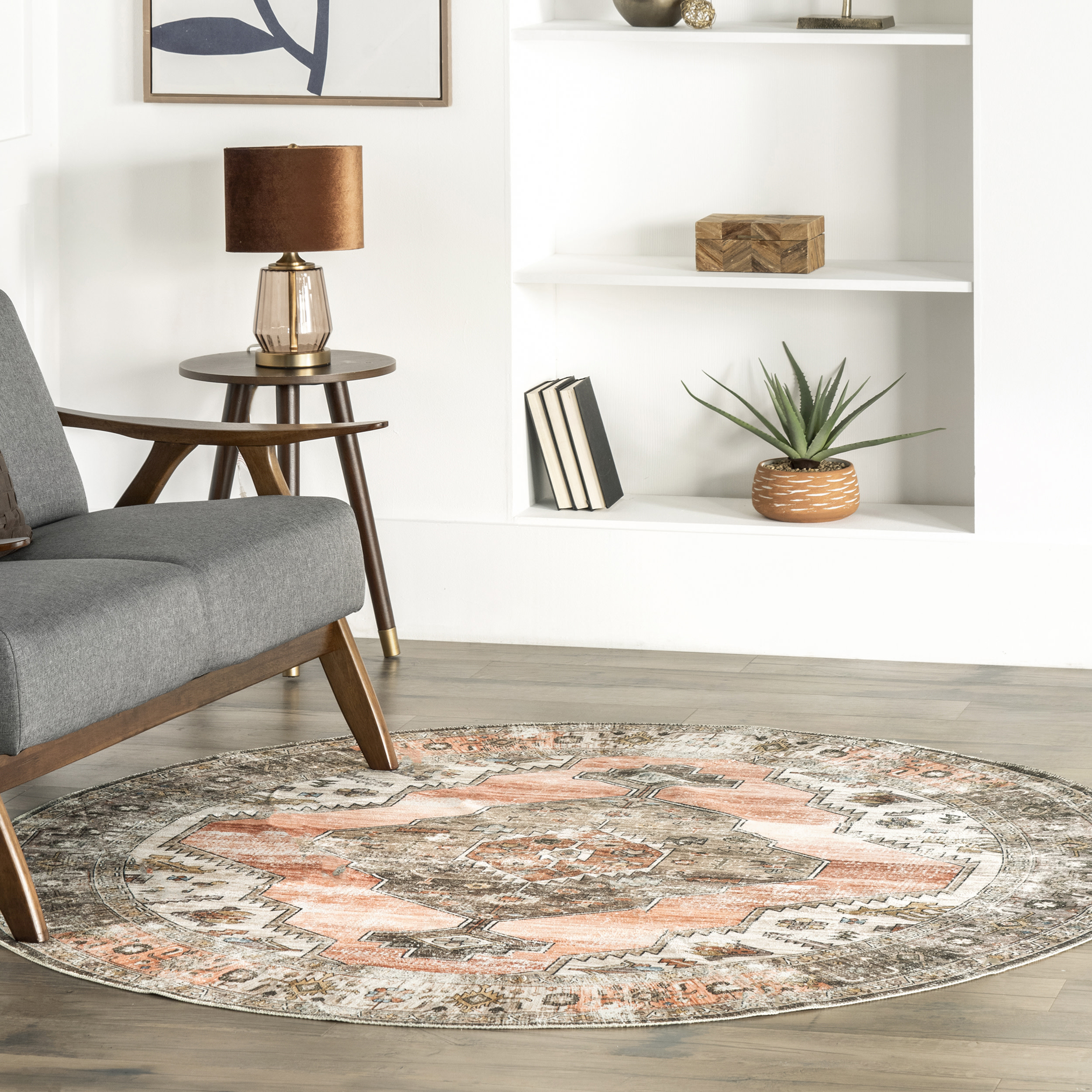 nuLOOM Gracie Distressed Medallion Machine Washable Peach 6 ...