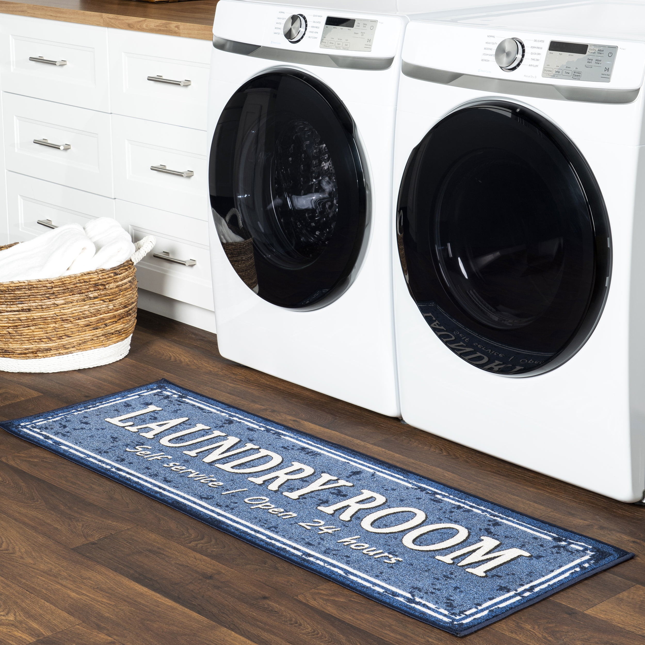 nuLOOM Graphic Machine Washable Laundry Mat 20x59 Blue Rug for Floor ...