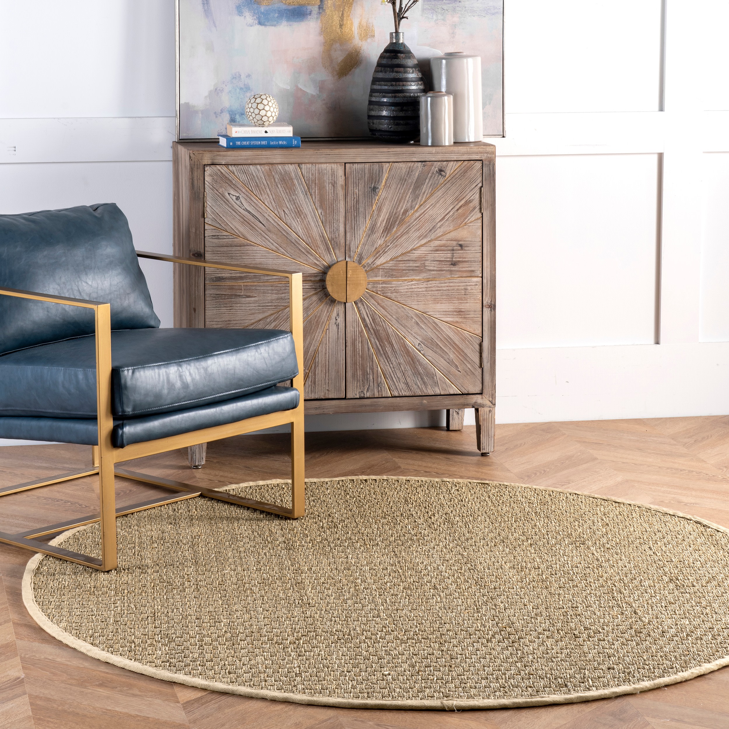 SAFAVIEH Natural Fiber Maisy Border Seagrass Area Rug, Natural/Blue, 8 ...