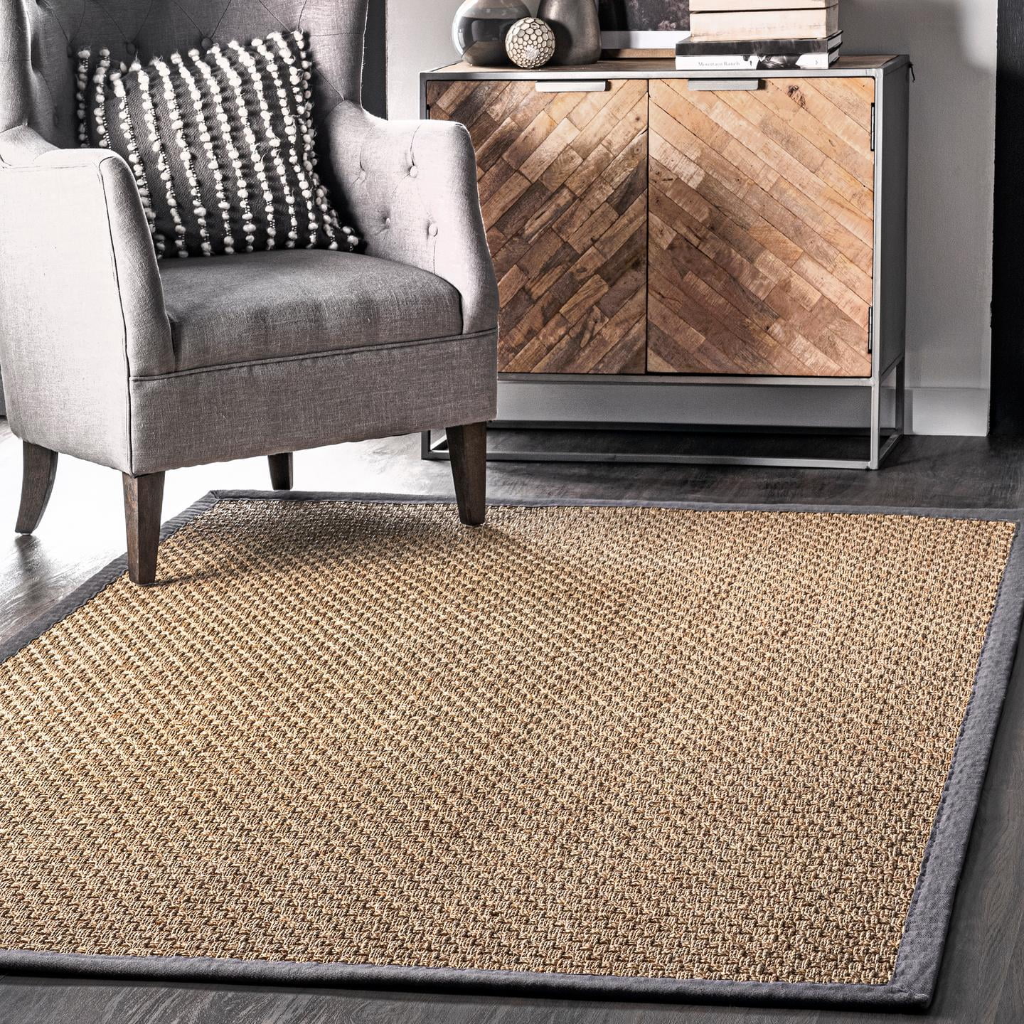 nuLOOM Hesse Checker Weave Seagrass Indoor/Outdoor Dark Gray 5' x 8 ...