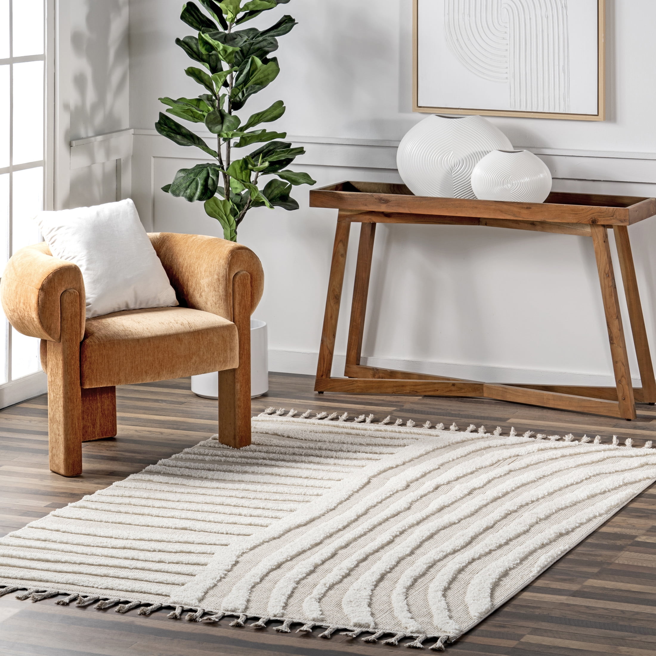 nuLOOM Ianthe Abstract Stripes High-Low Tasseled Area Rug, 8' x 10 ...