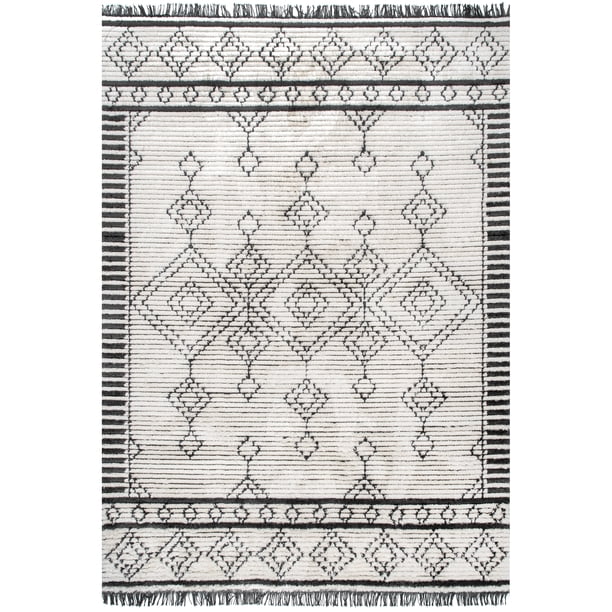 nuLOOM Iliana Soft Shag Geometric Diamond Fringe Area Rug, 6' 7" x 9 ...