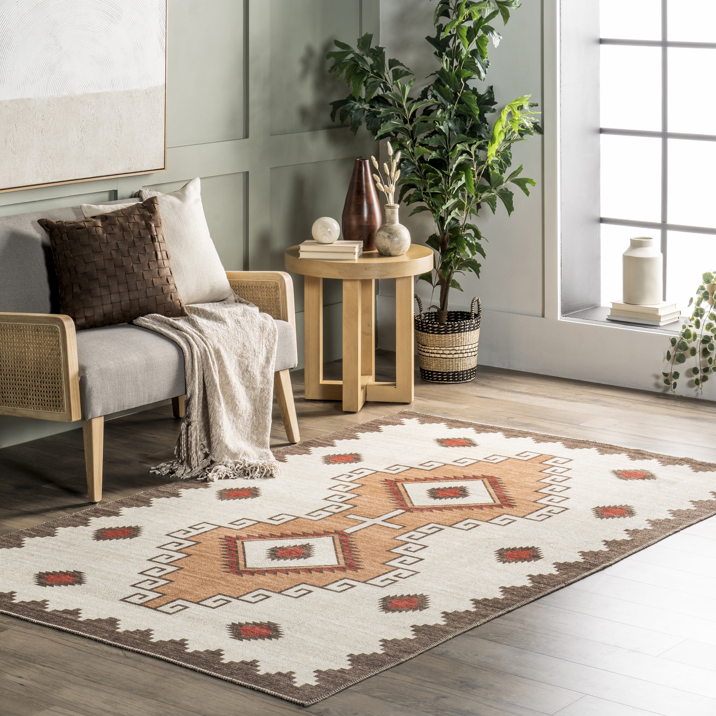 nuLOOM Imelda Aztec Machine Washable Area Rug, 5' x 8', Ivory - Walmart.com