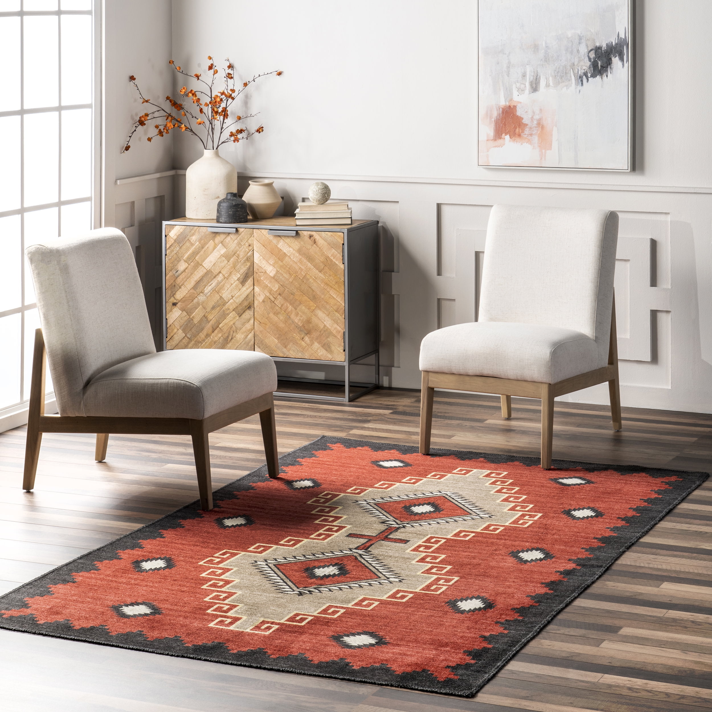 nuLOOM Imelda Aztec Machine Washable Area Rug, 7' x 9', Red - Walmart.com