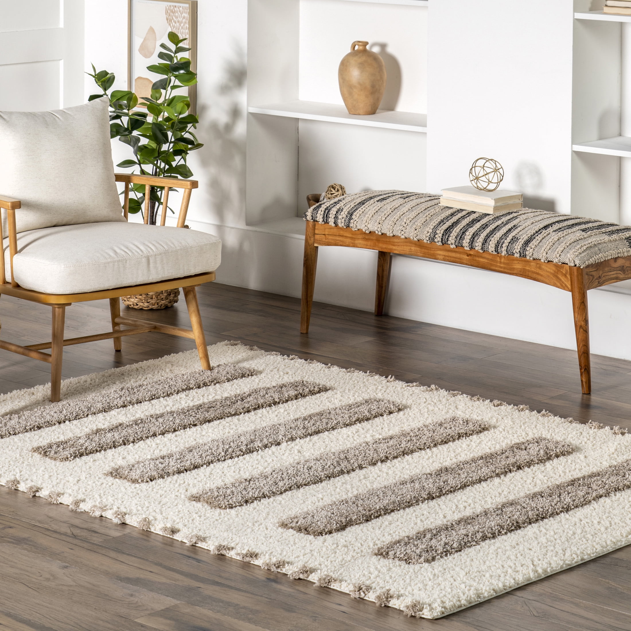 nuLOOM Jasmina High/Low Striped Shag Area Rug, 5' x 8', Jasmina Ivory ...