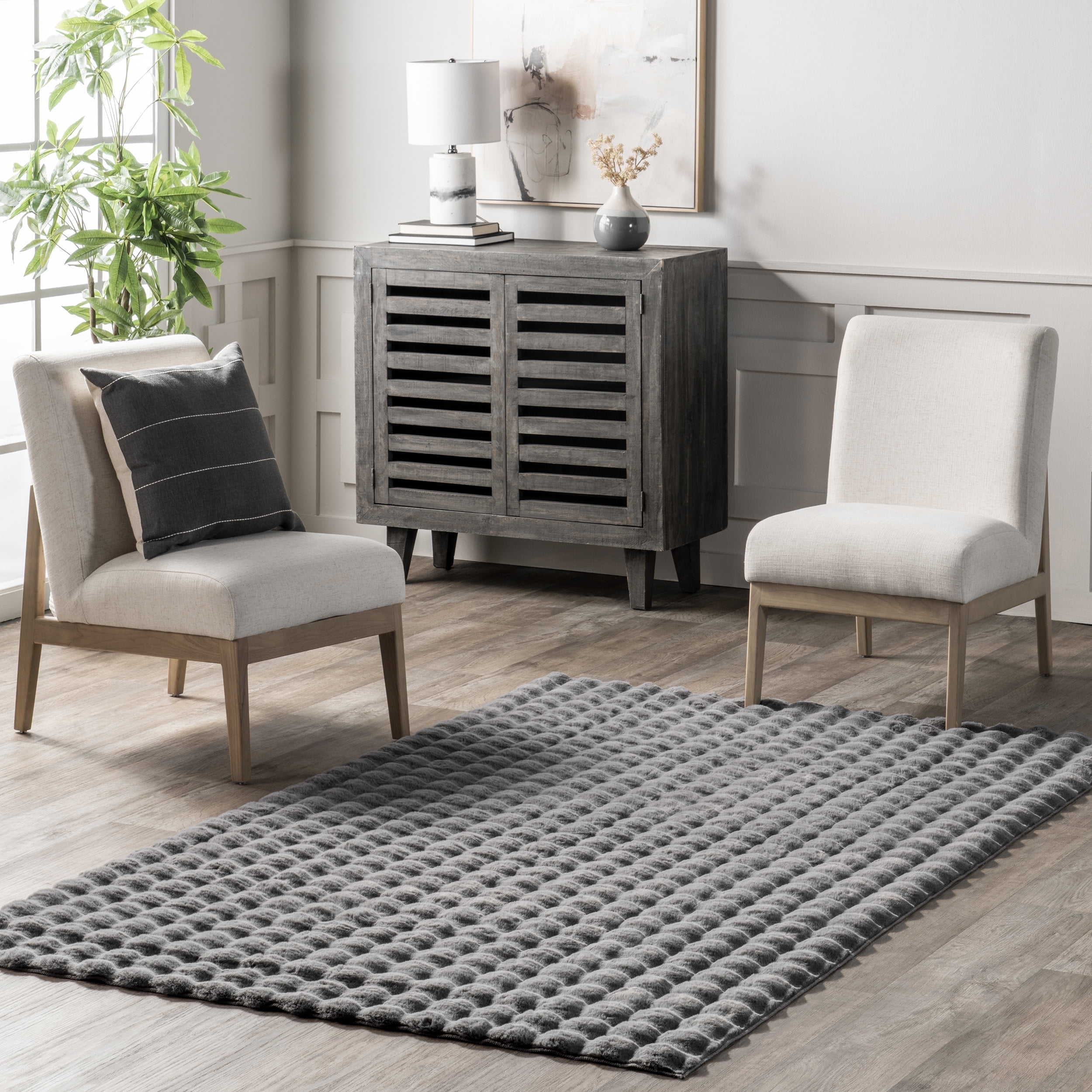 nuLOOM Jeni Solid Faux Rabbit Machine Washable Area Rug, 5' x 8', Dark ...